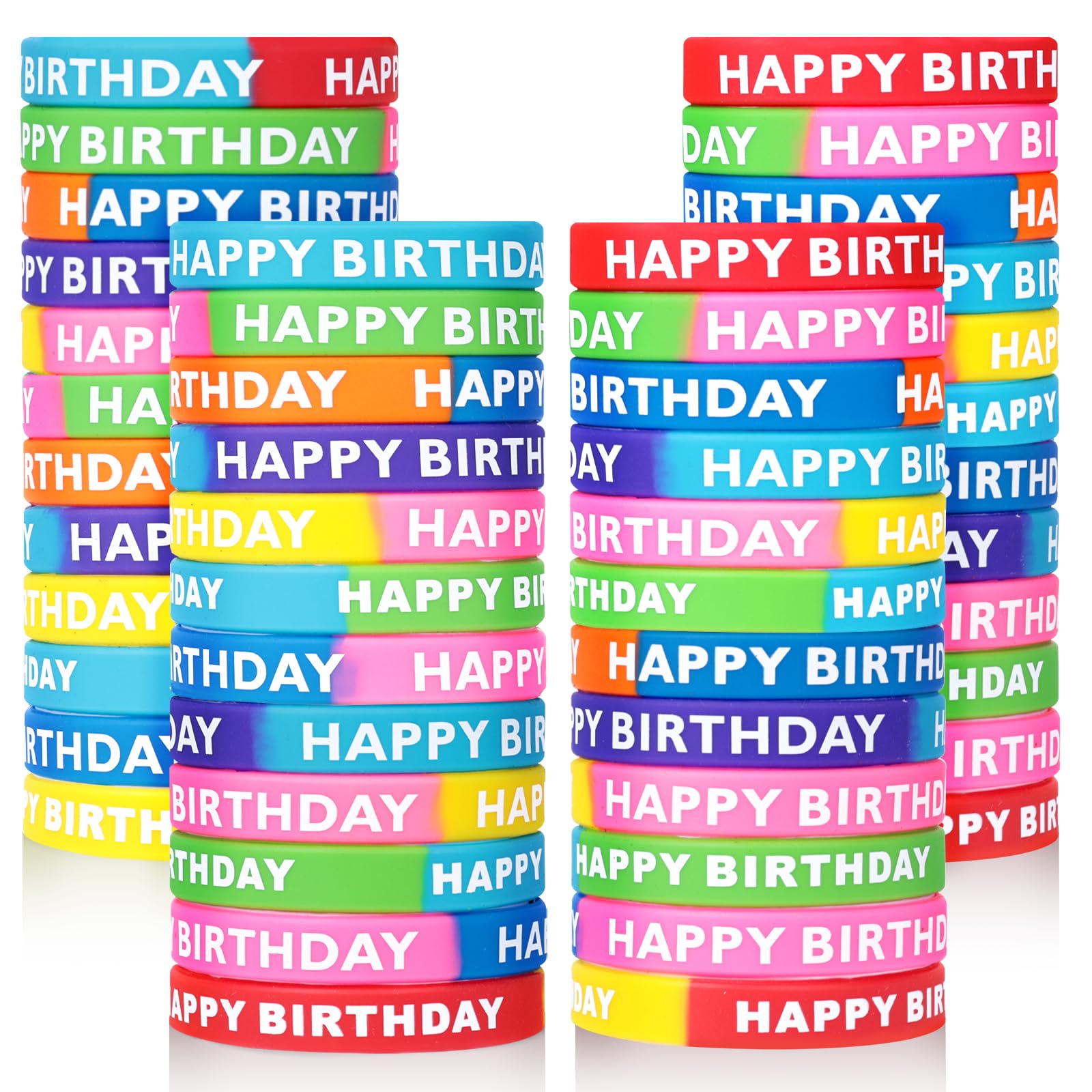 Amazon.com: LovesTown 48PCS Birthday Rubber Bracelets, Silicone Stretch ...