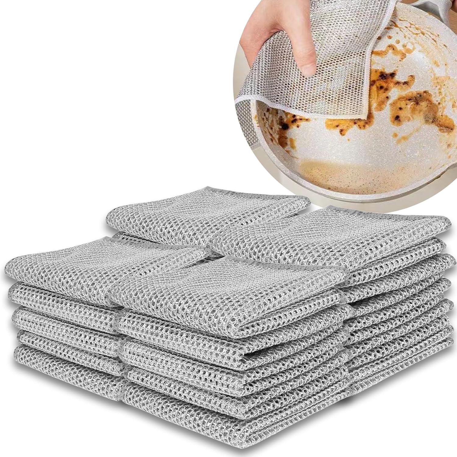 Yeria 10Pcs Multipurpose Wire Dishwashing Rags for Wet and Dry, Non ...