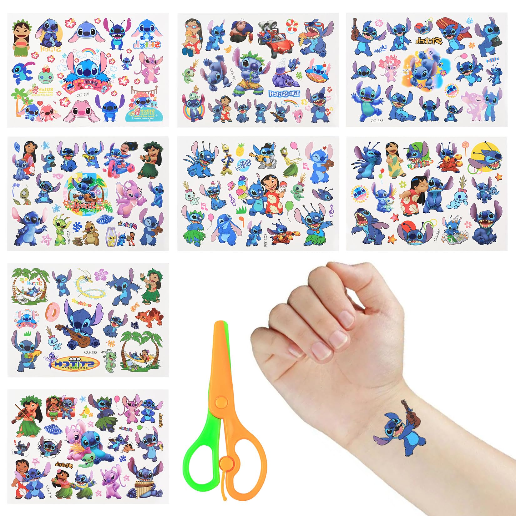 Temporary Tattoos For Kids 8 Sheets Cartoon Stitch Temporary Tattoo ...