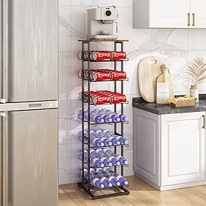 Amazon.com: GILLAS 3 5 6 7 8 Tier Water Bottle Storage with Wooden Tabletop,Metal Beverage Can ...