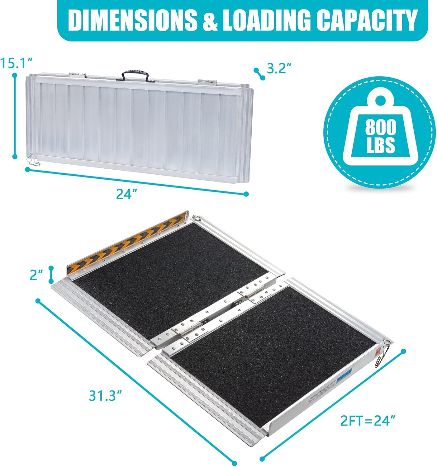 Buy 2FT KOLO Foldable Wheelchair Ramp, 24 L x 31.3 W, 800 lbs Capacity ...
