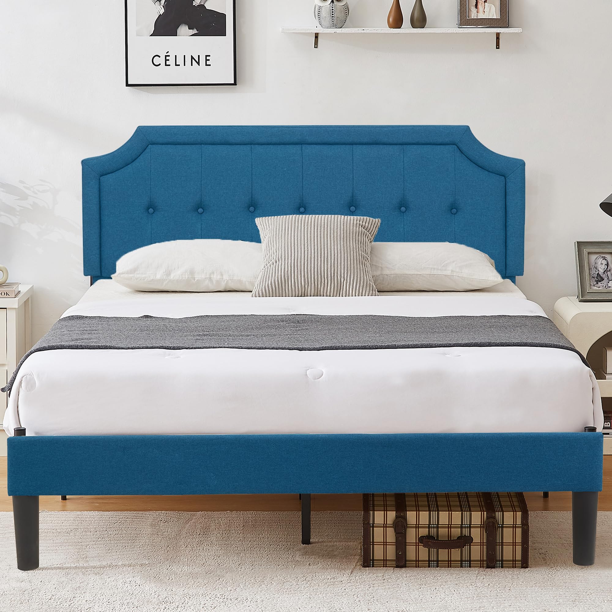 Amazon.com: VECELO Full Upholstered Platform Bed Frame with Adjustable ...