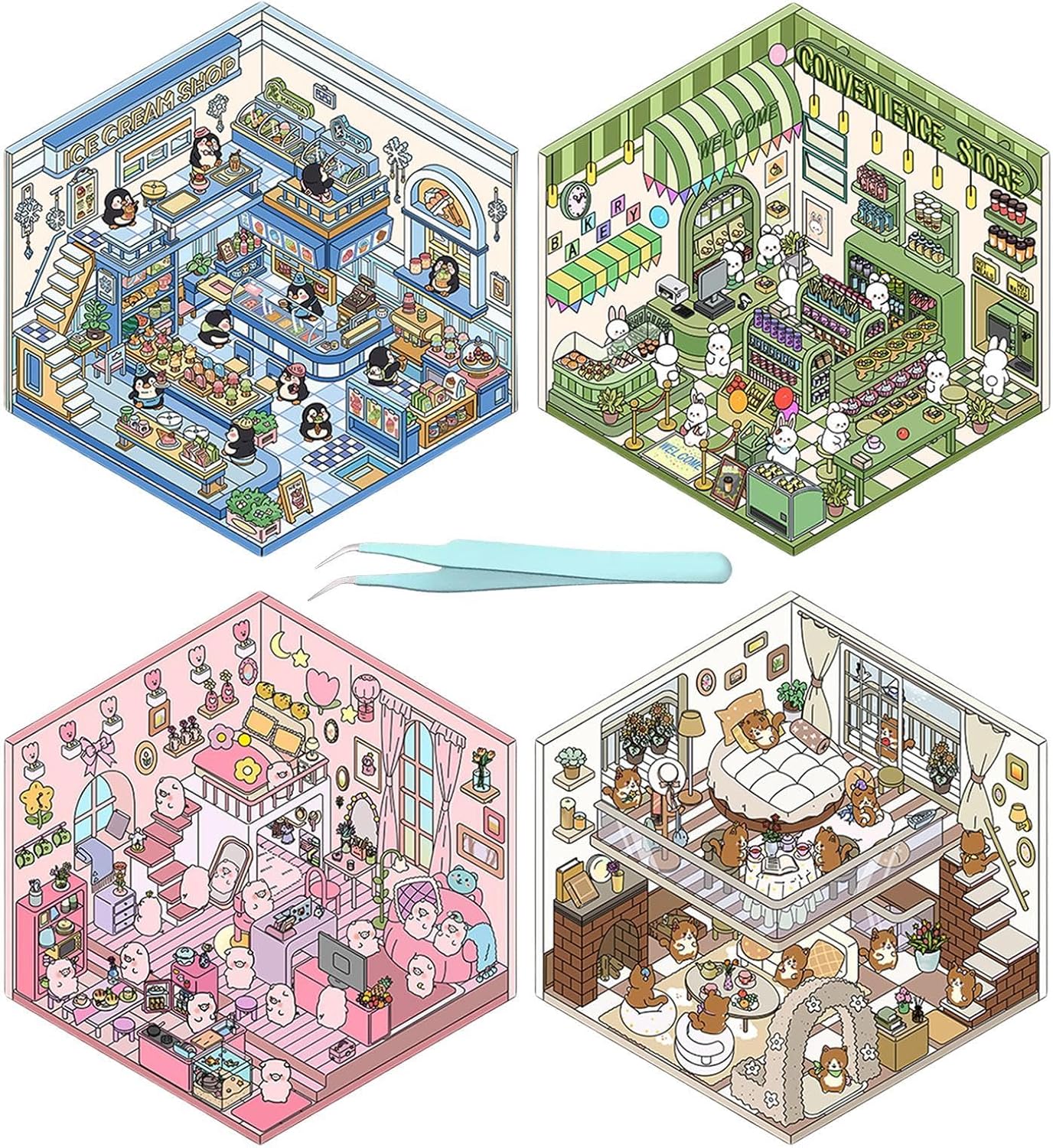 4 Sets DIYs House Stickers, Make Your Own House Stickers, Funny Animal ...