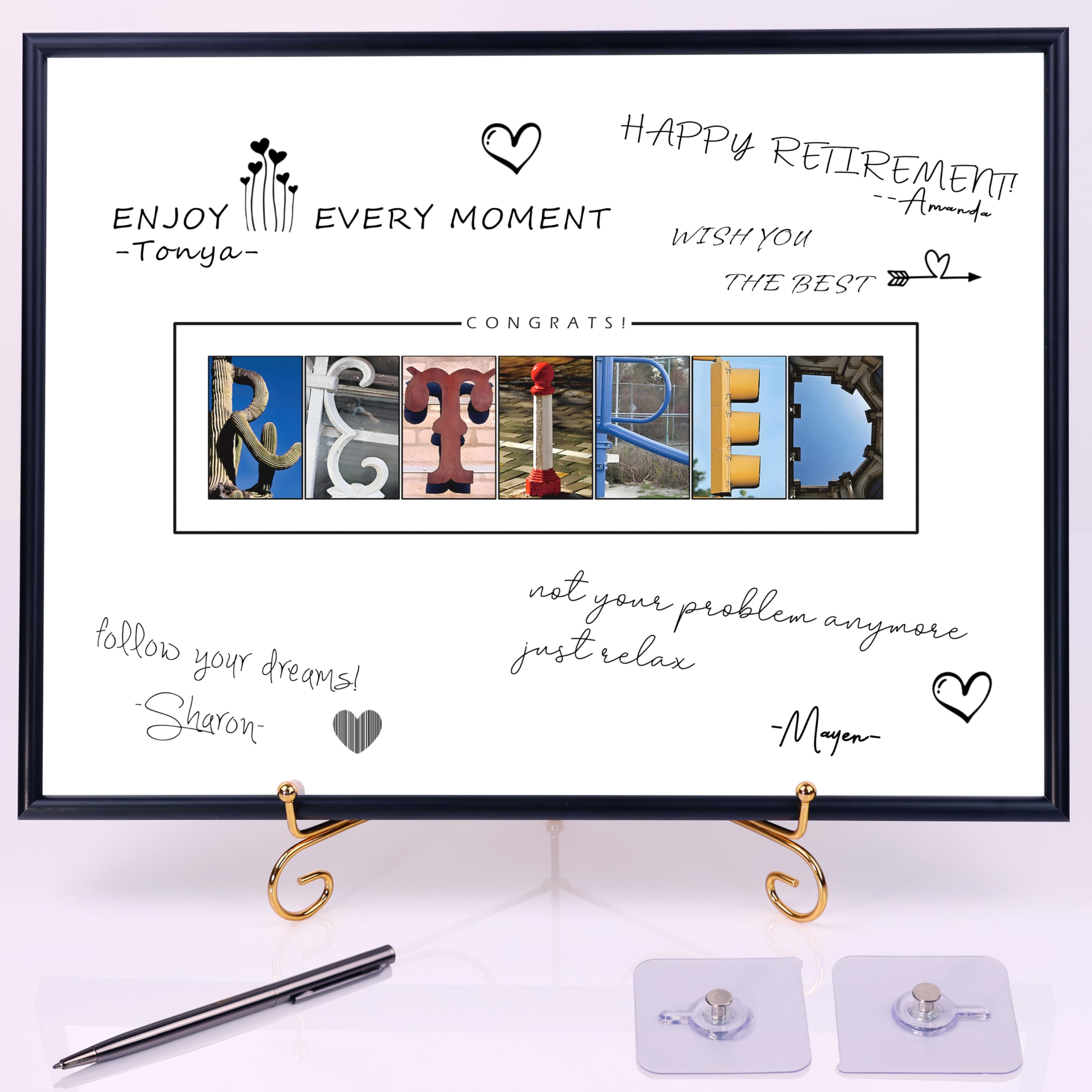 Amazon.com: LYNYUN Framed Black Retirement Decorations Guest Book for ...