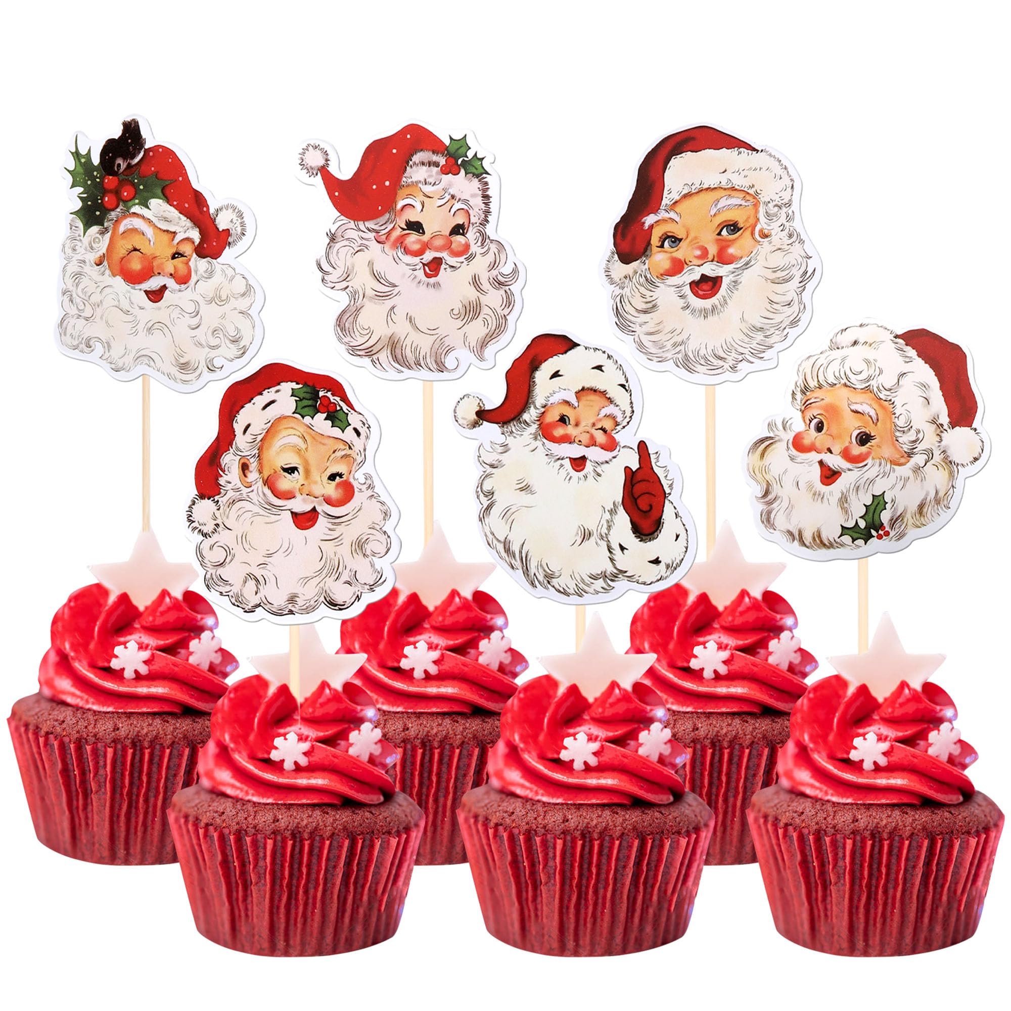 Amazon.com: 36 Pack Santa Claus Head Cupcake Toppers Merry Christmas ...