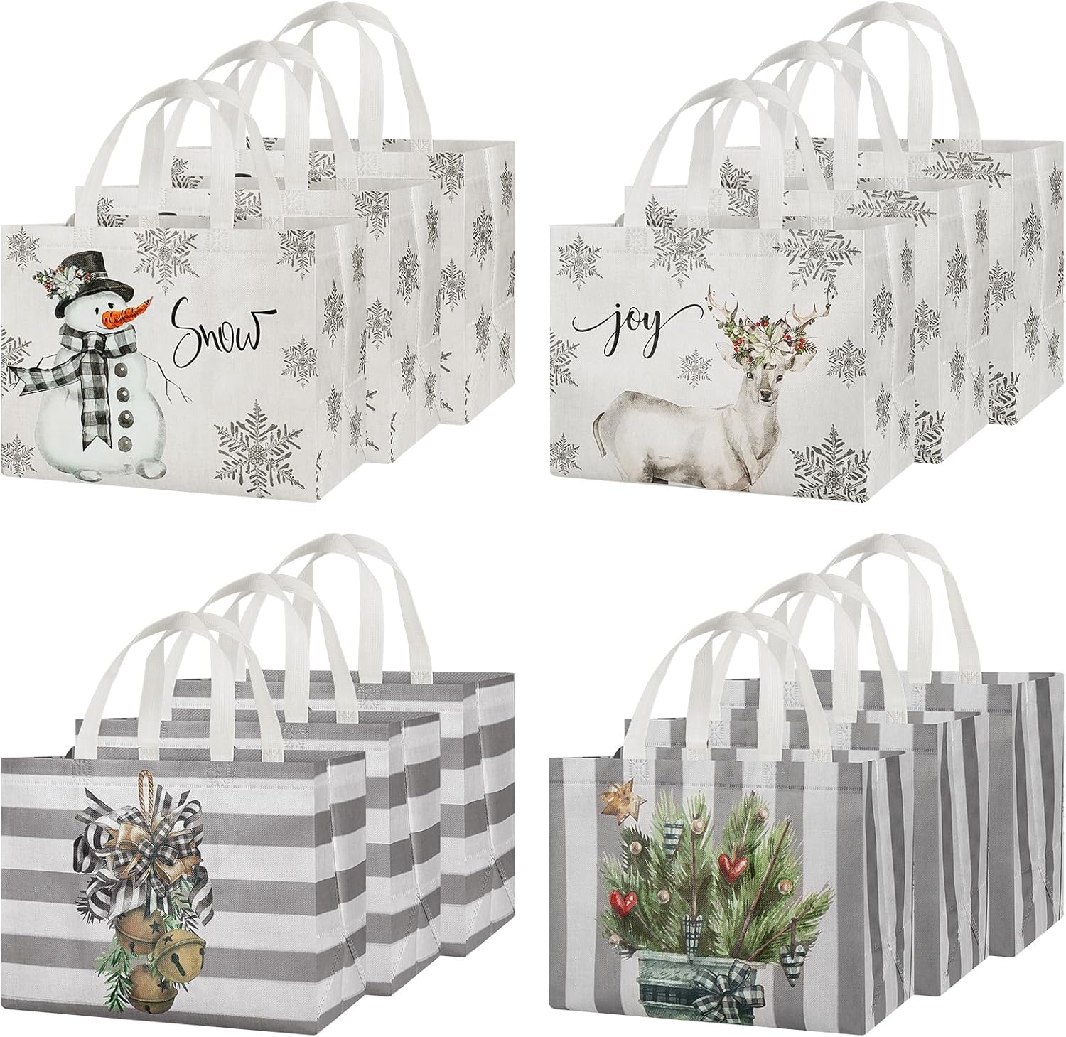 Amazon.com: 12 Pcs Rustic Christmas Tote Bags with Handles, Reusable ...