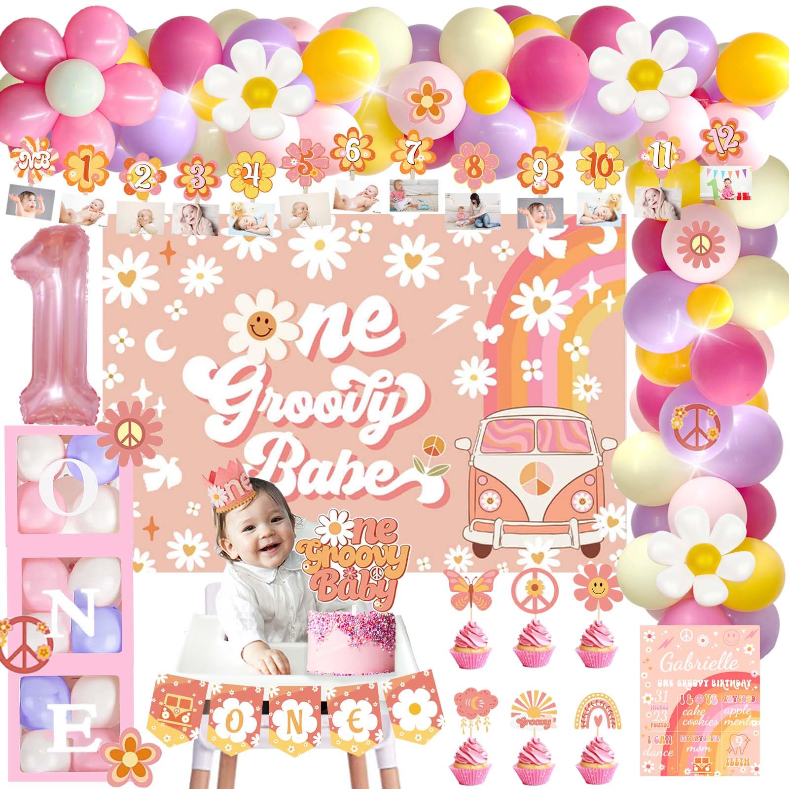 Amazon.com: Hombae Groovy One Birthday Decorations, 165 PCs Groovy Baby ...