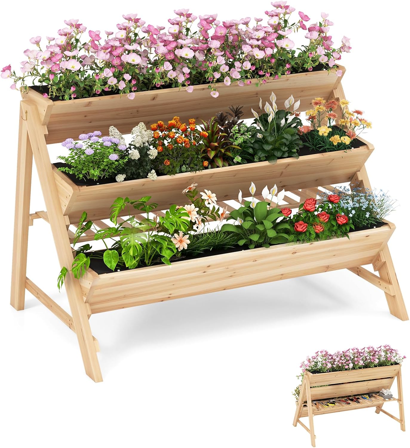 Amazon.com: Giantex 3-Tier Raised Garden Bed, Wooden Vertical Planter ...
