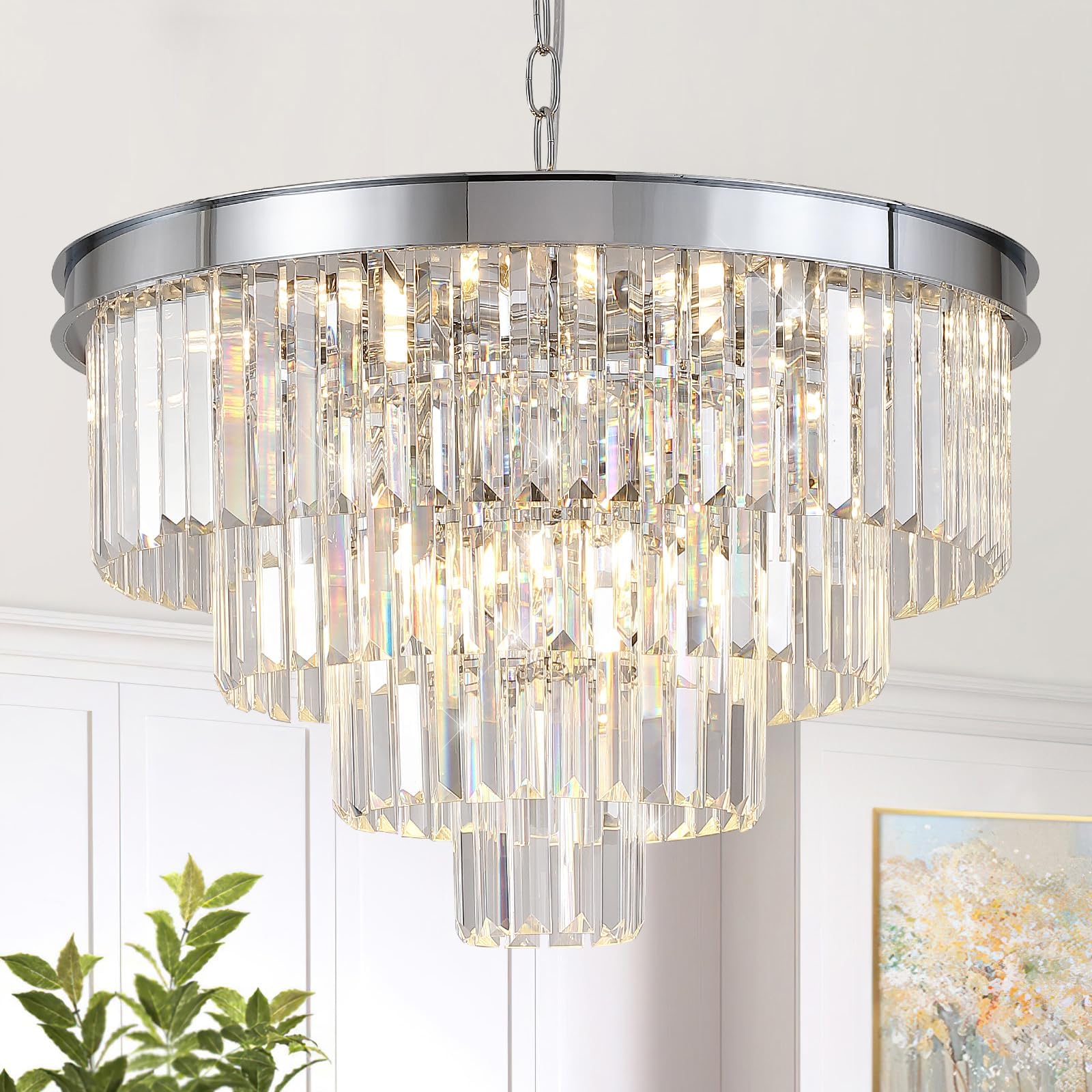Salaiwei 24" Modern Crystal Chandeliers Light Fixtures, 5-Tier 12 Light ...