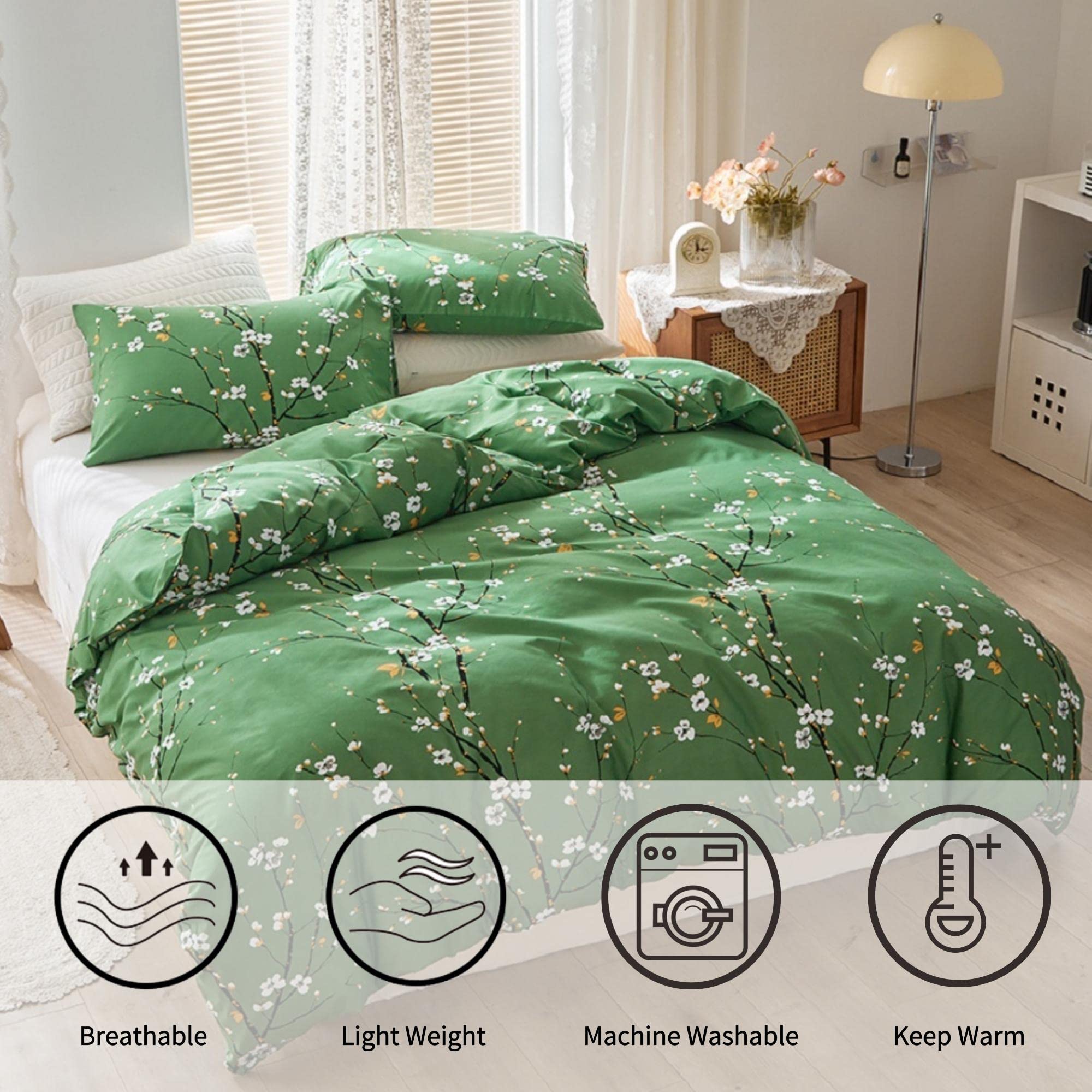 RYNGHIPY Twin Bedding Set for Girls Green Tree Branches Print Comforter ...