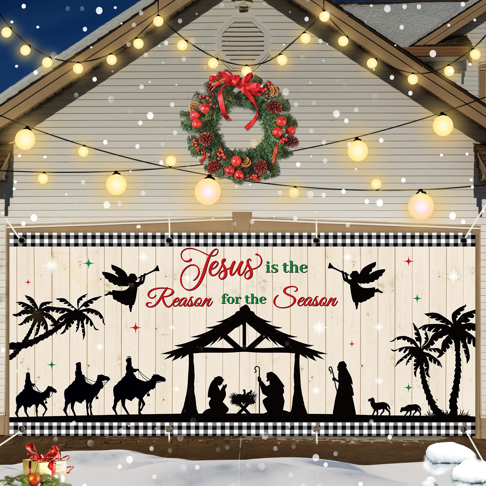 Amazon.com: gisgfim Christmas Nativity Outdoor Garage Door Banner Holy ...