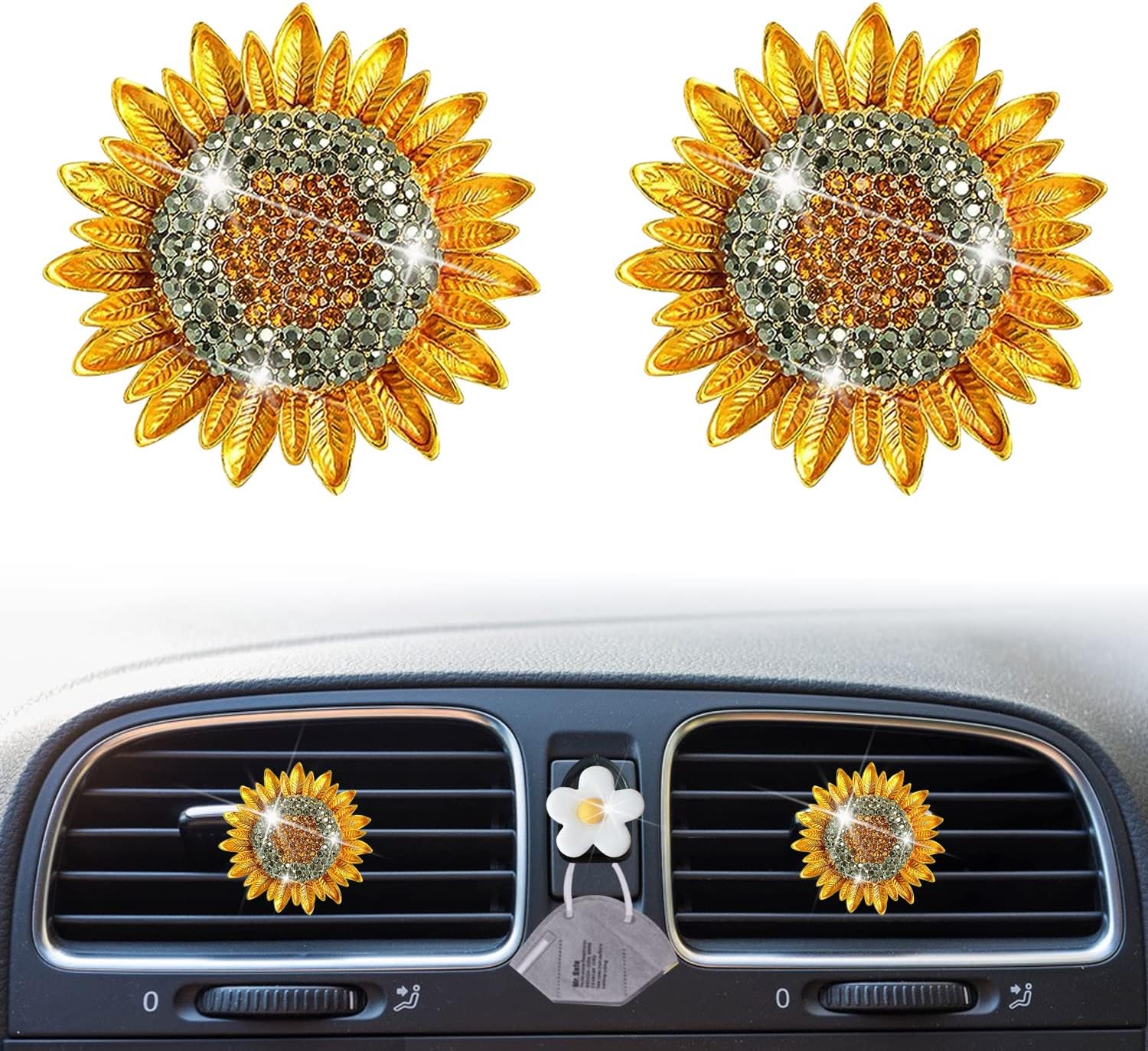 Amazon.com: Bling Sunflower Air Vent Clips, 2 Pcs Golden Sunflower Car ...