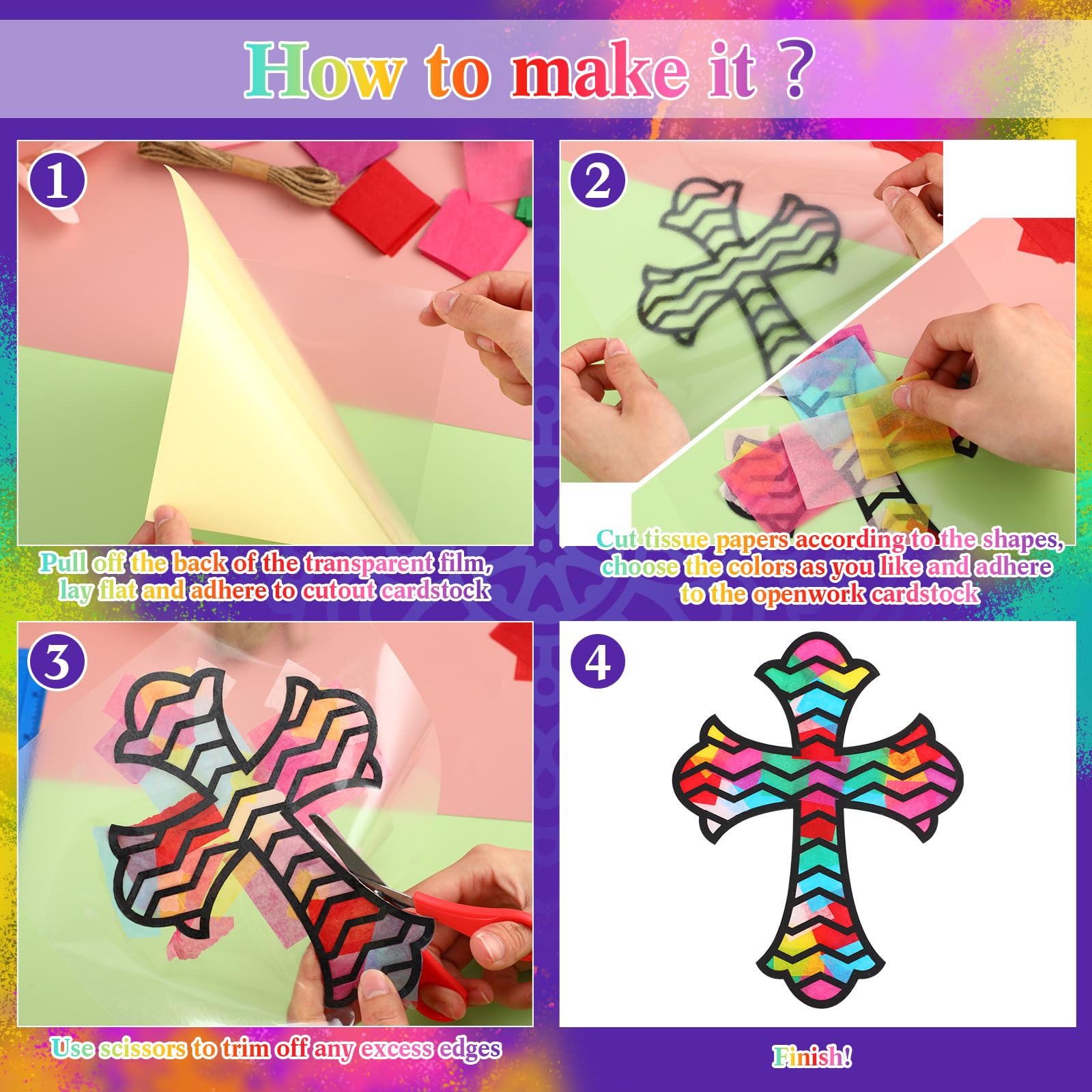 Snapklik.com : Yeaqee 24 Pack Christmas Cross DIY Suncatcher Paper ...