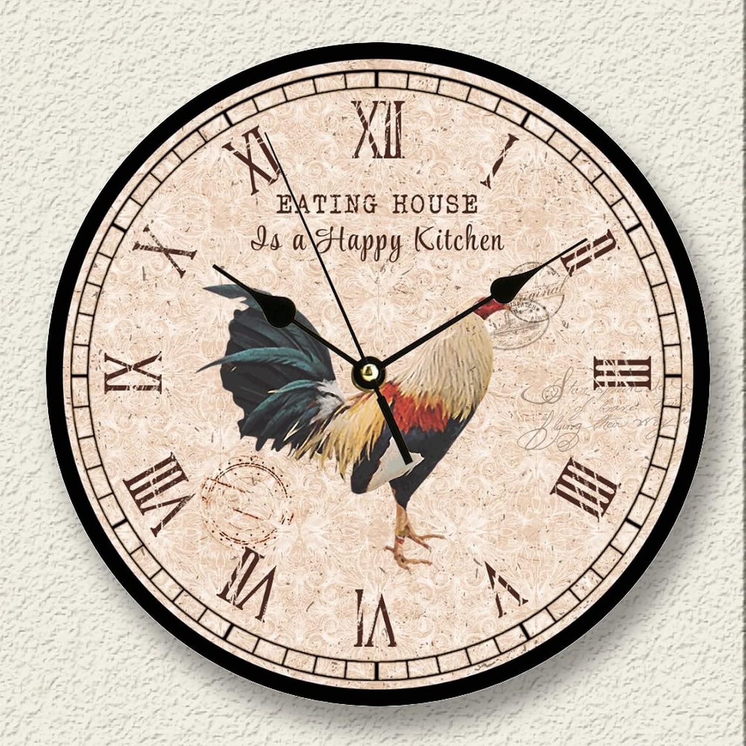 Vrurinss Reloj de pared de madera de gallo de animales de granja cita ...