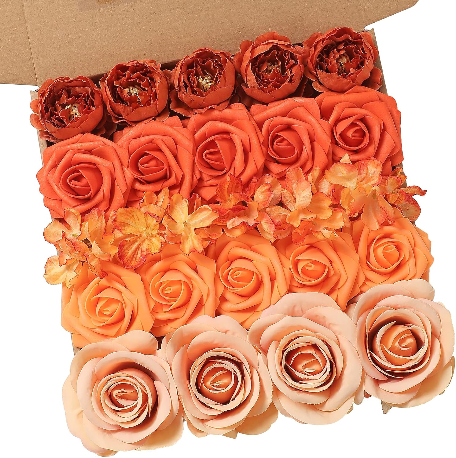 Amazon.com: rongflower Orange Artificial Flowers Box Set Gradient Color ...