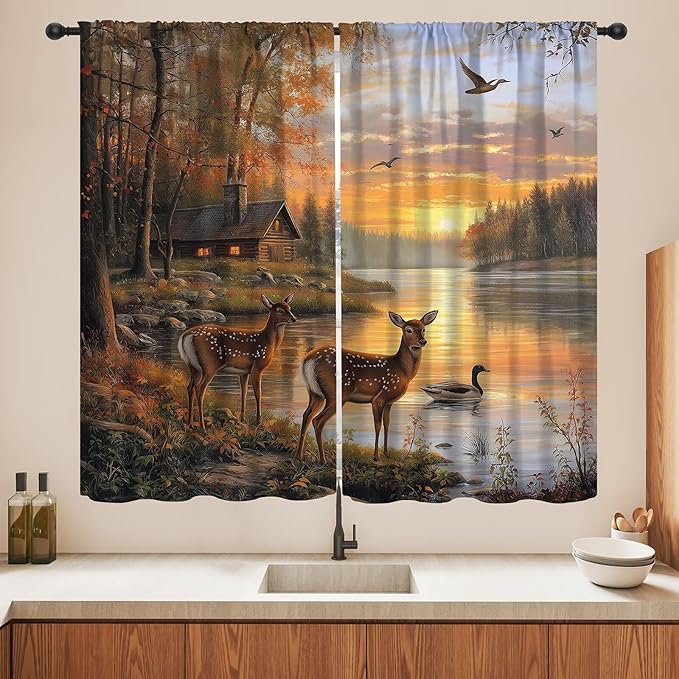 Amazon.com: LOMADIA Deer Blackout Curtains, Rustic Lake Cabin Wildlife ...