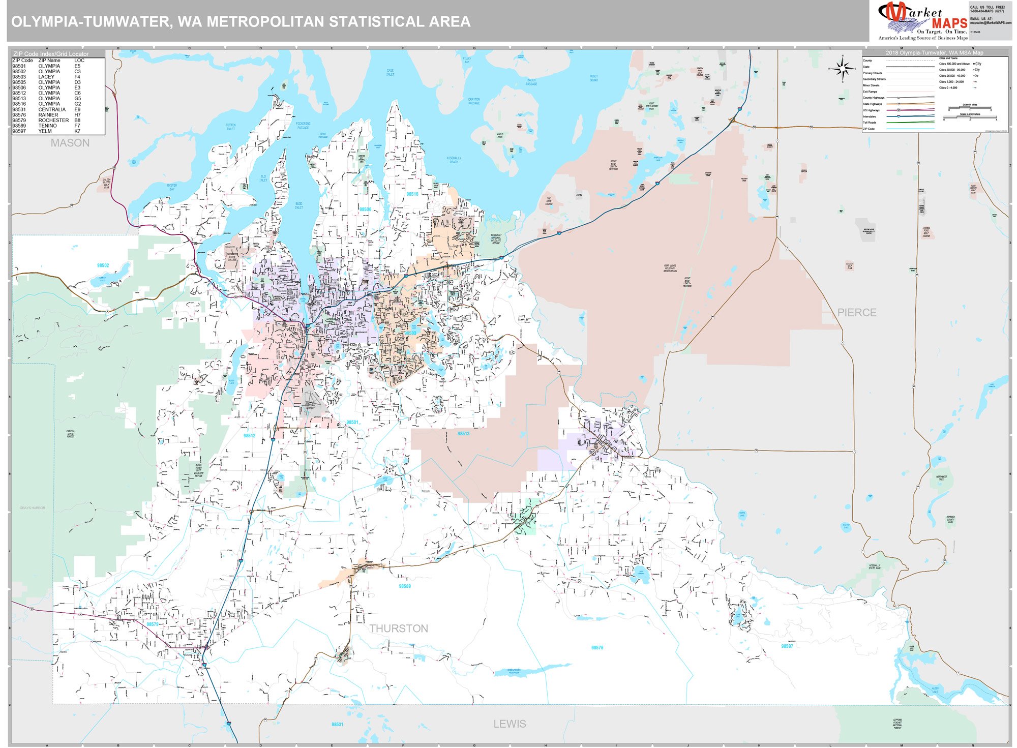 98503 Zip Code Olympia Tumwater Metro Area, WA Zip Code Wall Map