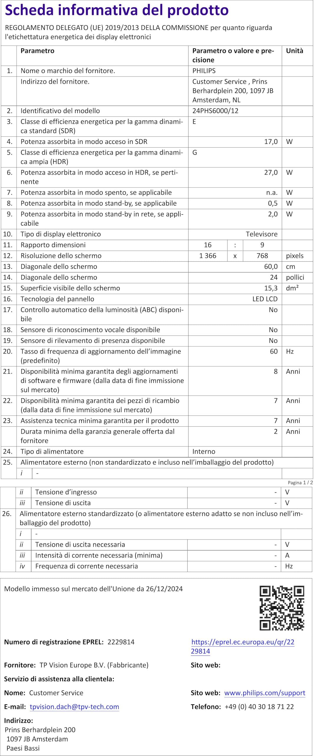 Philips 24PHS6019 HD LED Smart TV - Display 24’’ con piattaforma Titan ...