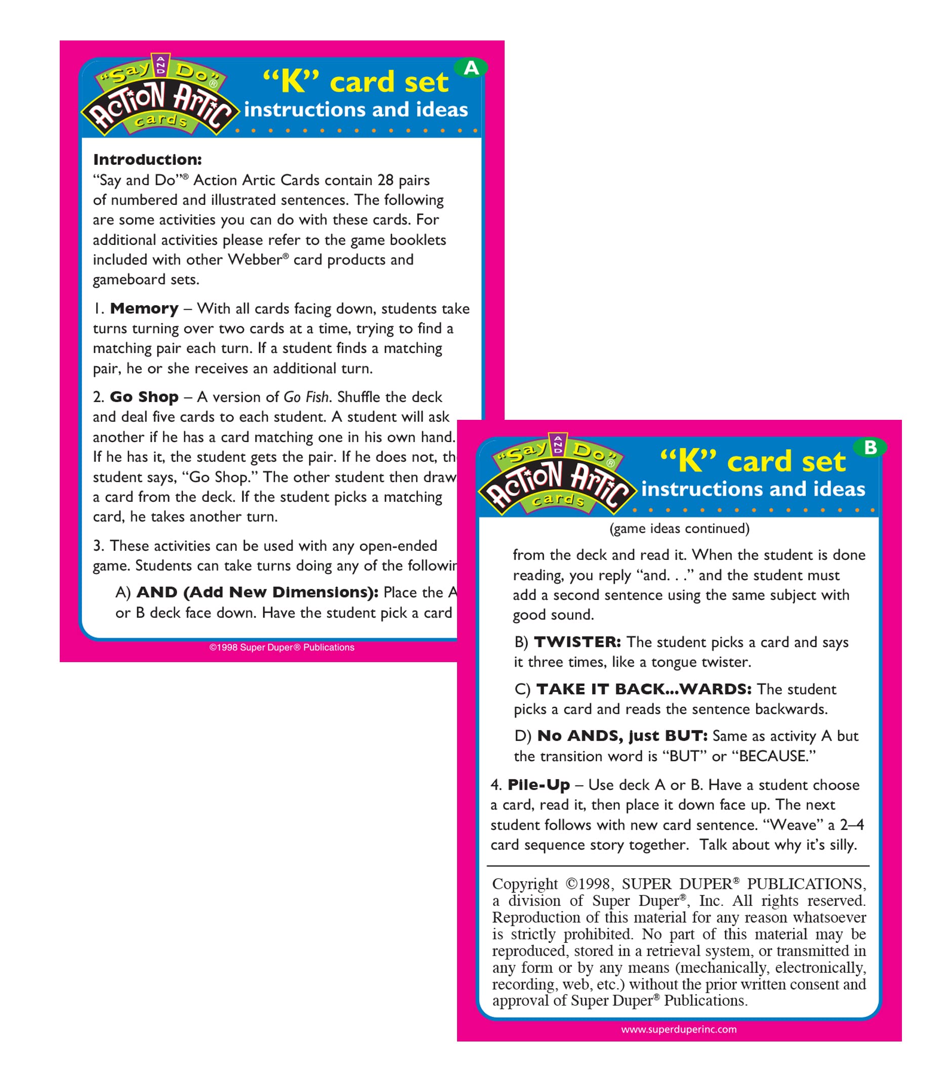 Vocabulary Flash Cards Super Duper Articulation K Sound Fun Deck ...