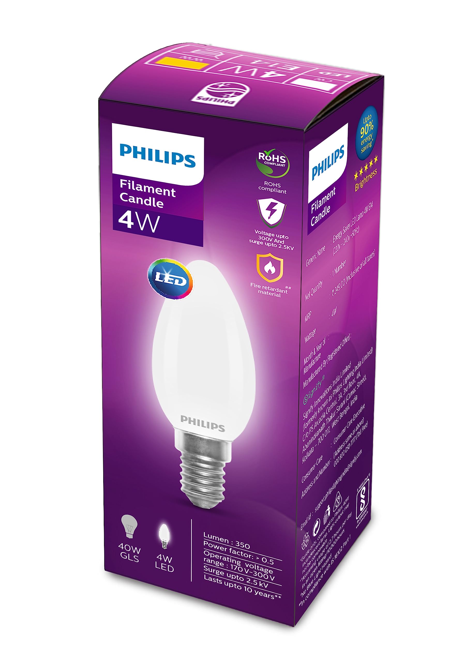 Buy PHILIPS 4-watt Filament Candle LED Bulb | Diffused Candle Bulb For ...