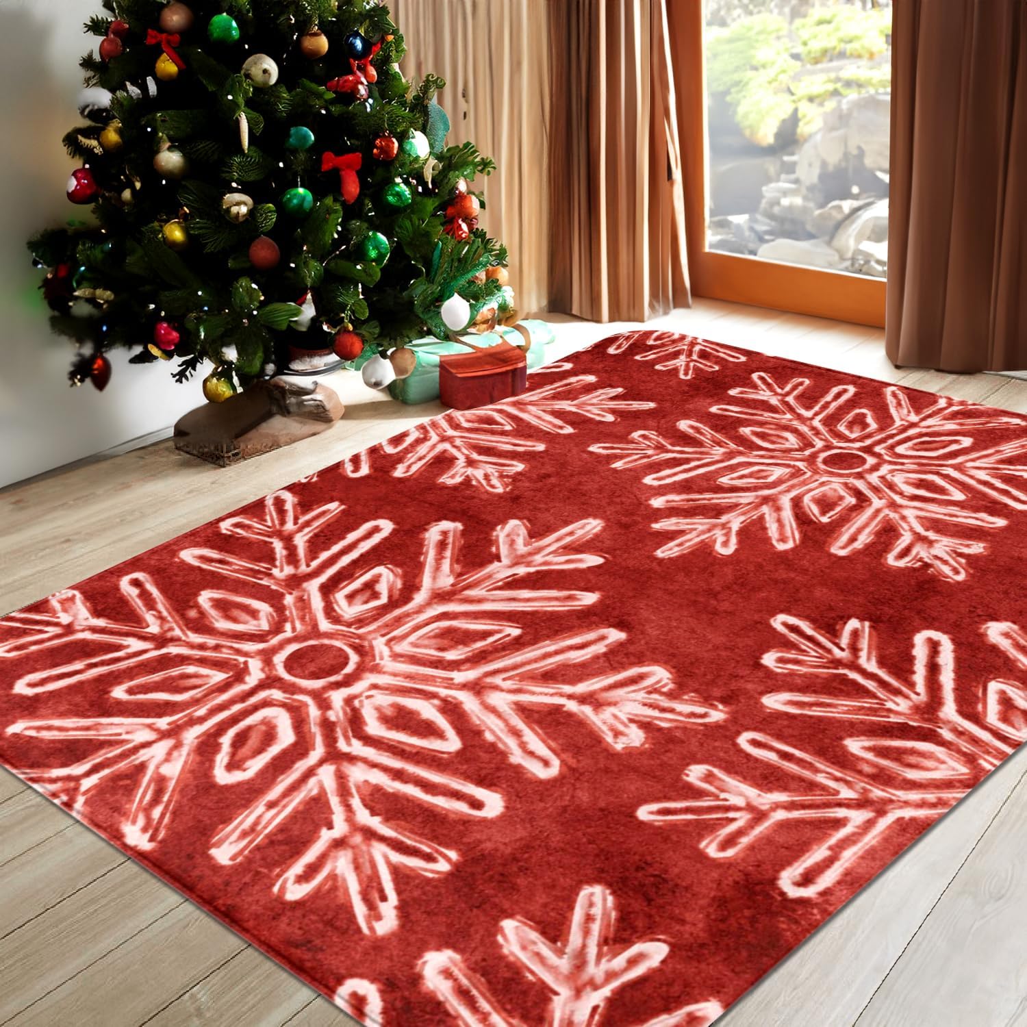 Amazon.com: WONGS BEDDING Area Rug 5' x 7' Christmas Cardinal Washable ...