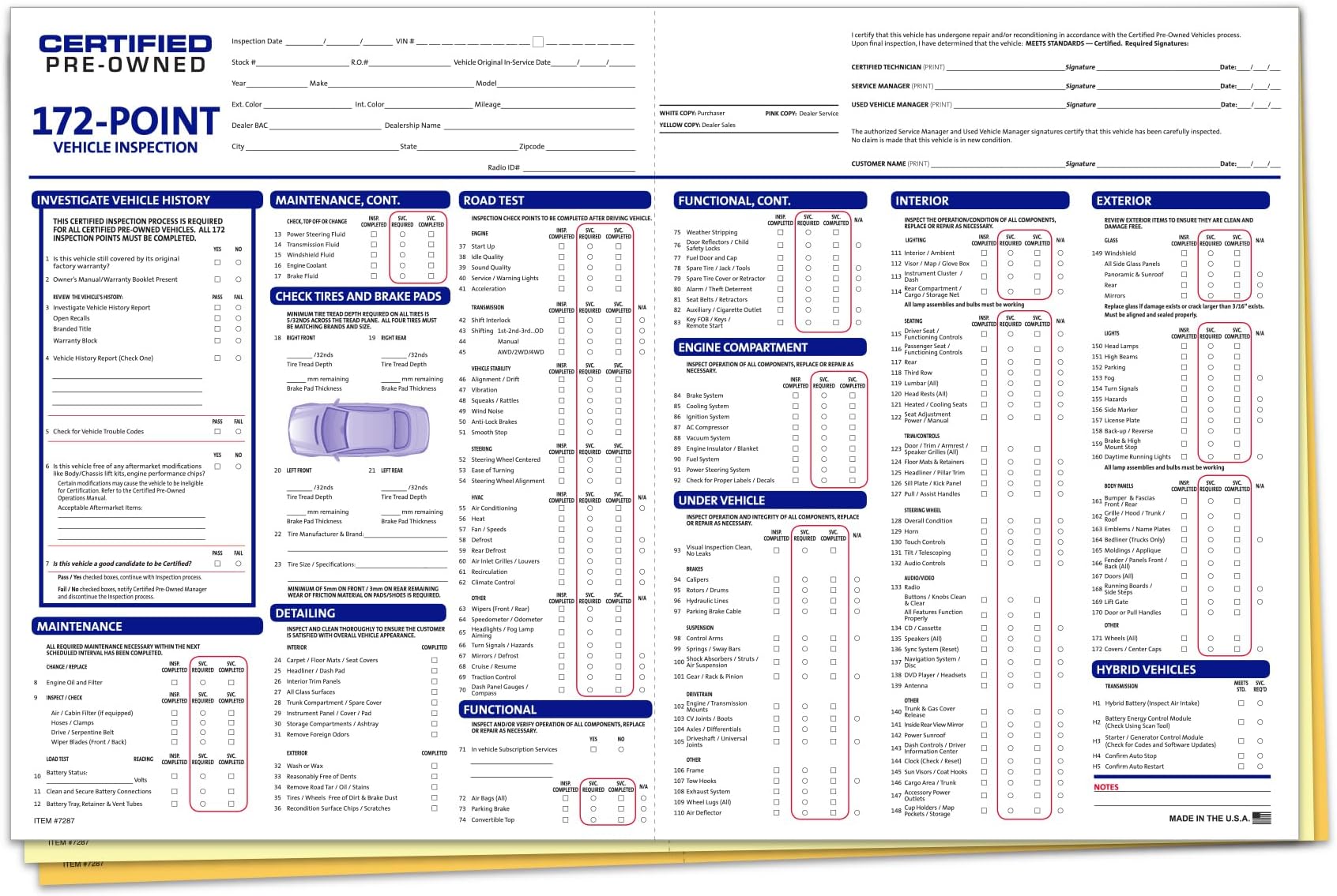 Amazon.com : Multi-Point Inspection Form - Generic – 172 Point Vehicle ...