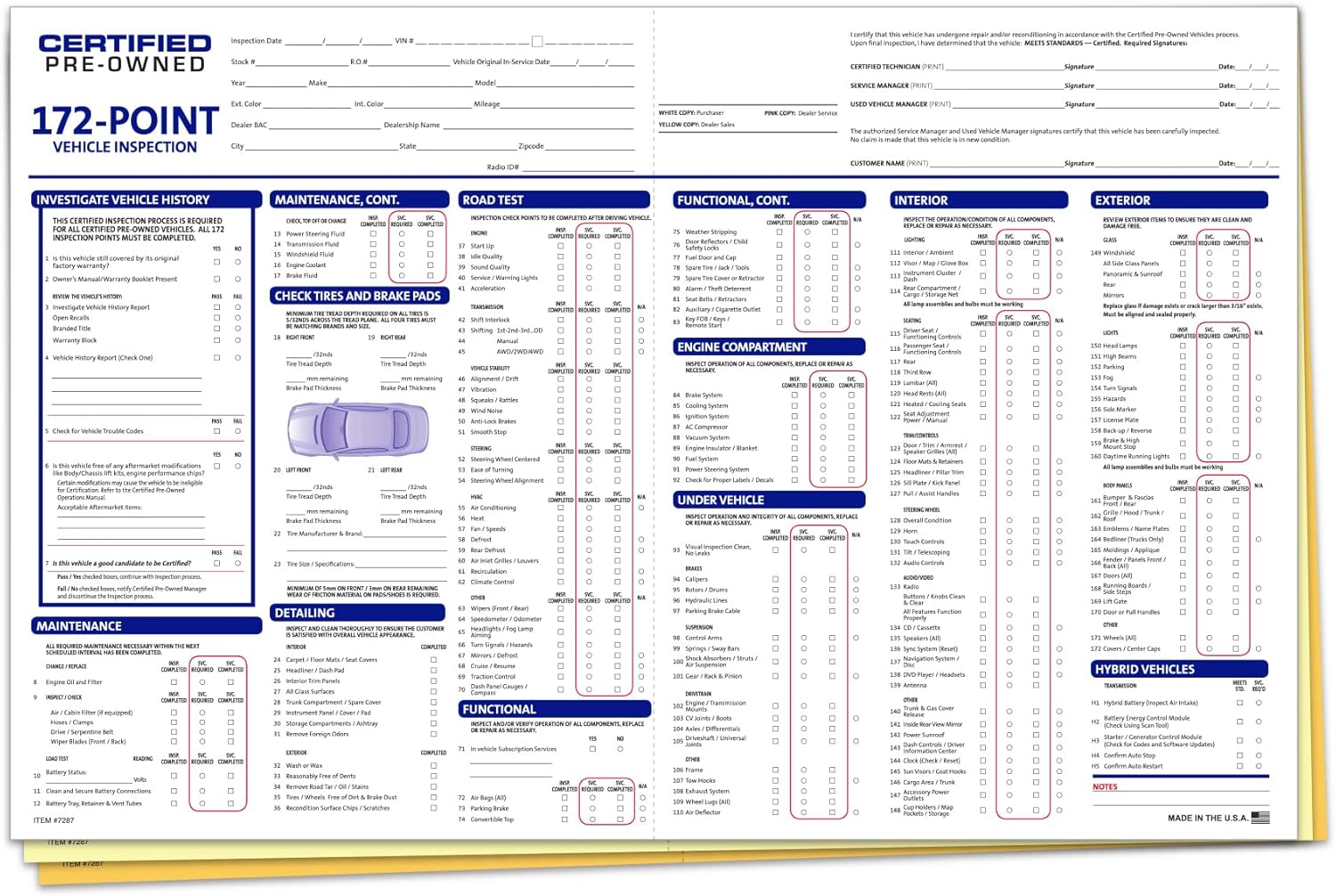 Amazon.com : Multi-Point Inspection Form - Generic – 172 Point Vehicle ...