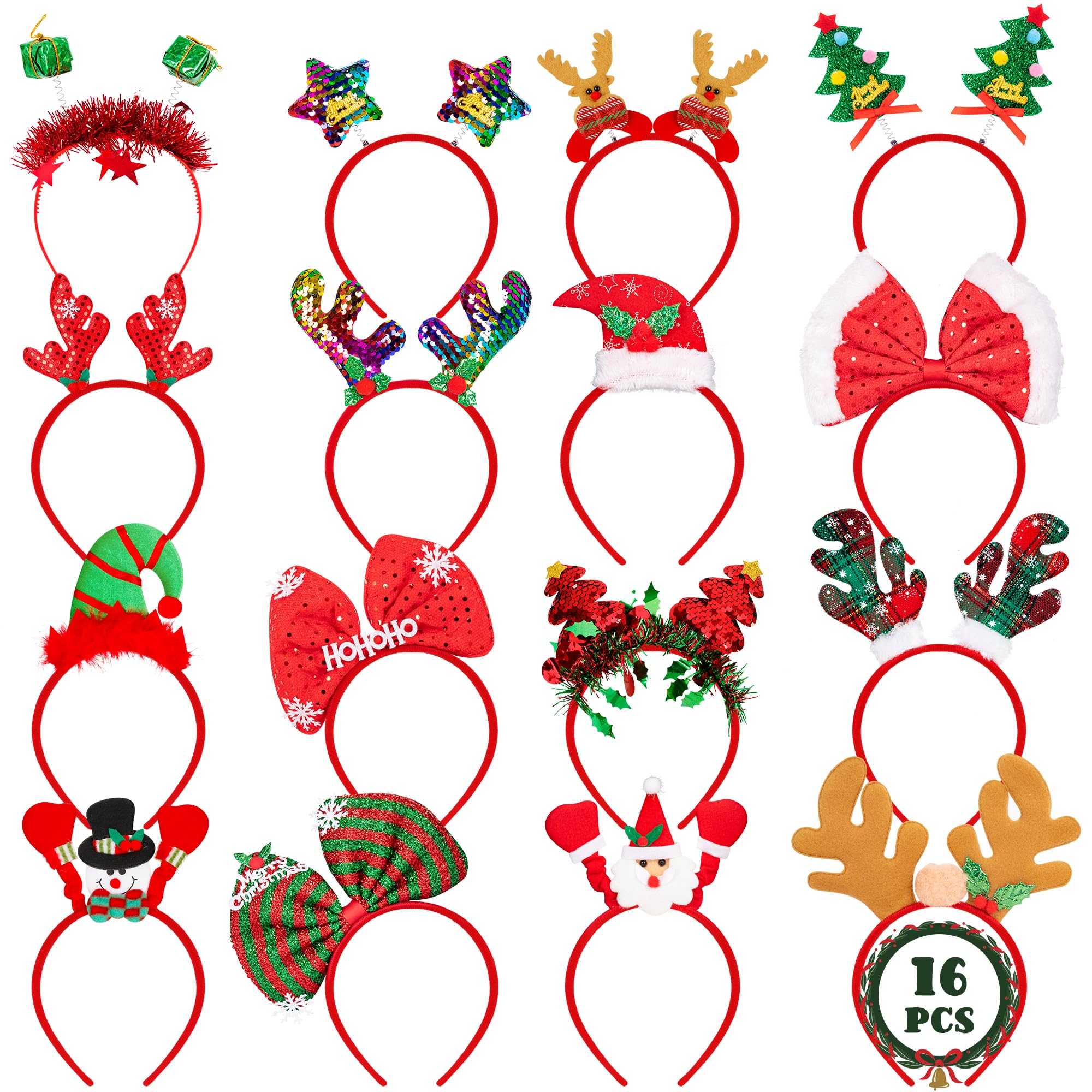 Snapklik.com : 16 PCS Christmas Headbands, 16 Styles Red Xmas ...