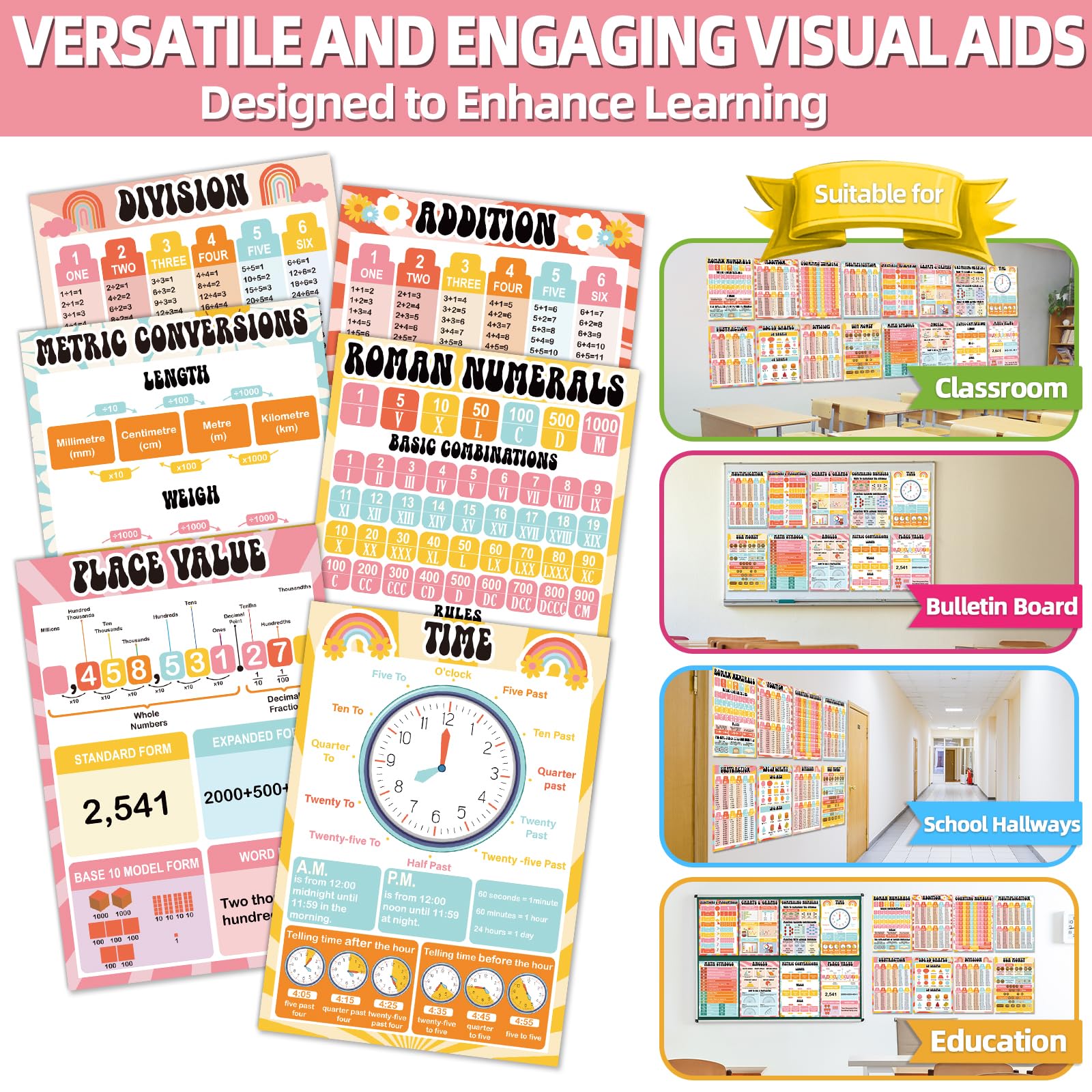 Snapklik.com : 16 Pcs Math Posters For Classroom Decorations, 11 X 16in ...