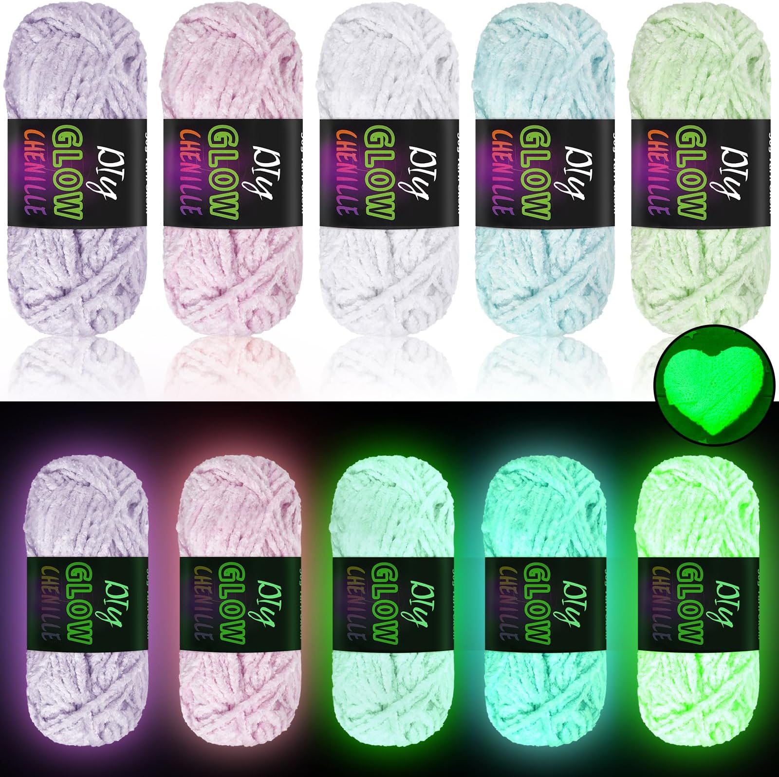 Amazon.com: Red Heart Super Glow Glow Worm Green Yarn - 3 Pack of 1.8oz ...