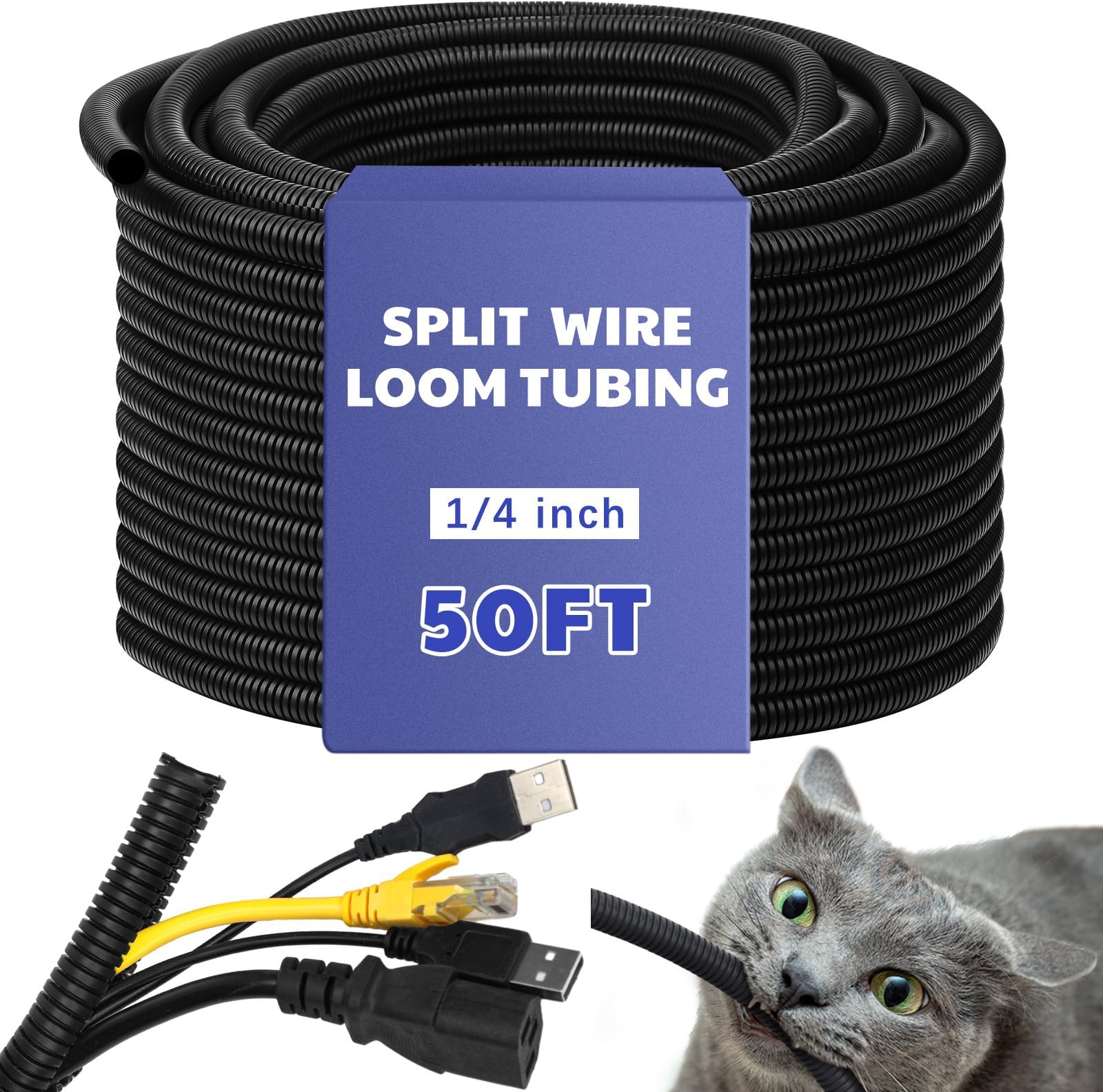 Amazon.com: 30 FT 1/4” Wire Loom Split Tubing,Dog Cat Cord Protector ...