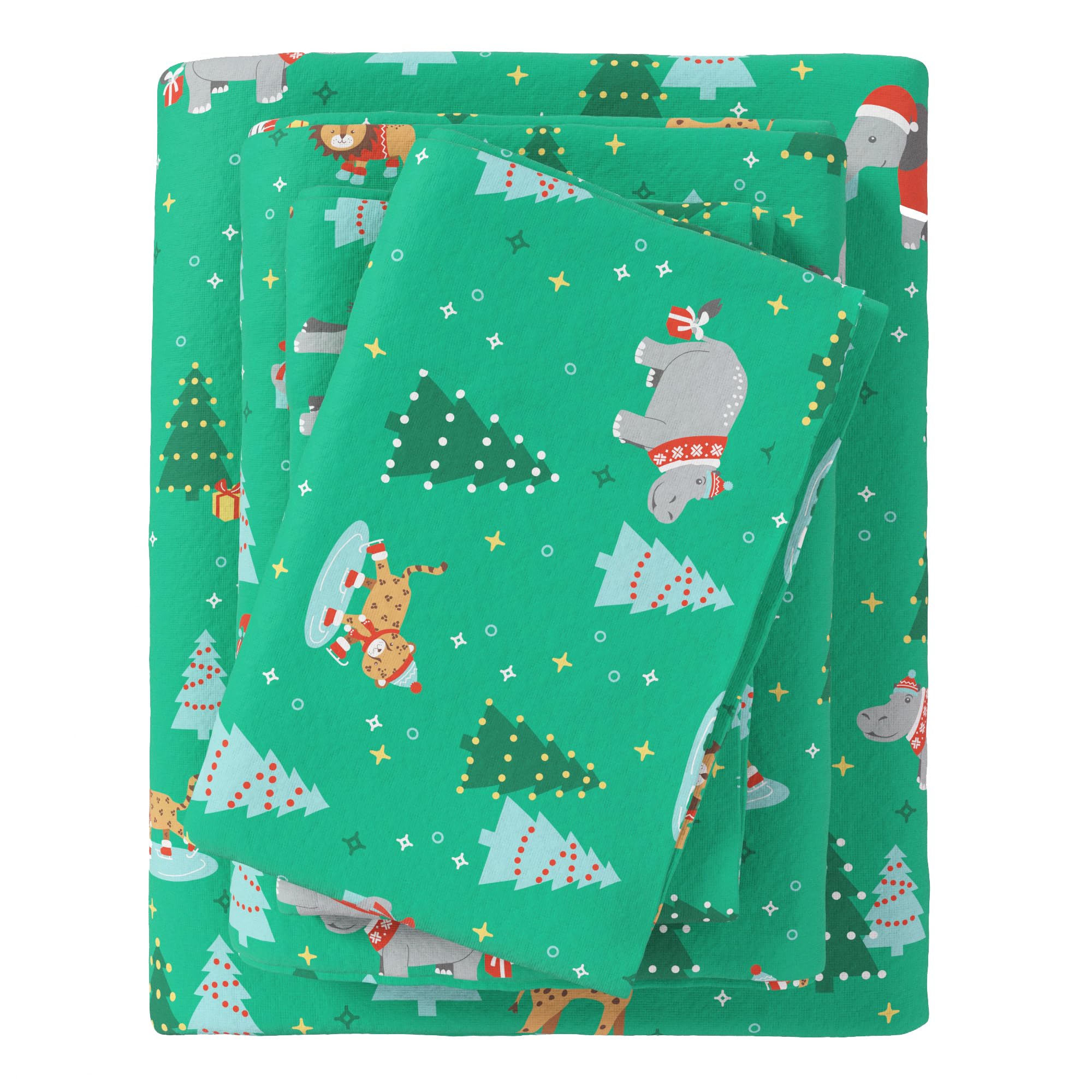 Amazon.com: Great Bay Home Christmas Flannel Sheet Set Twin Size - 100% ...