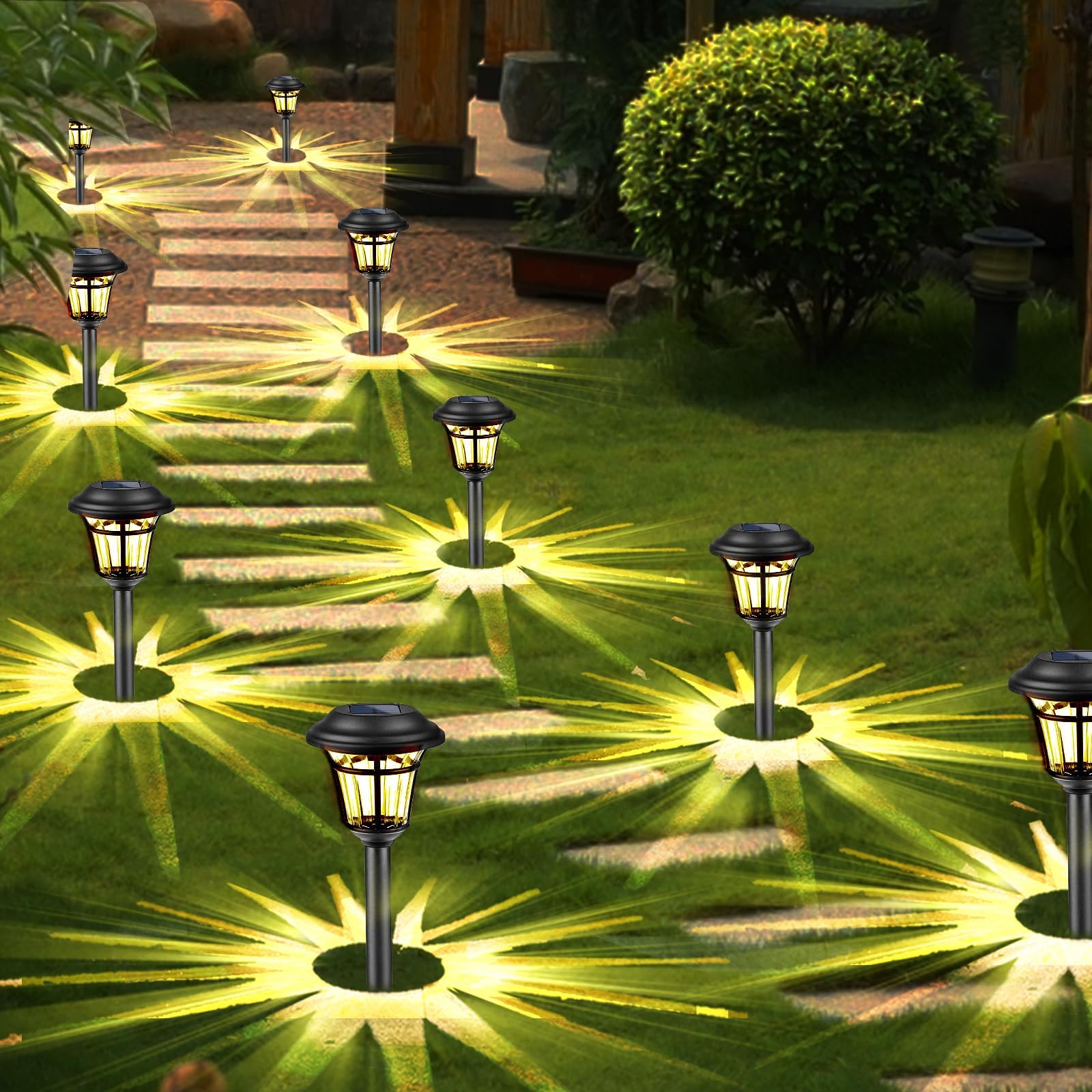 Huatek Solar Pathway Lights Outdoor, 12 Pack Warm White Solar Light ...
