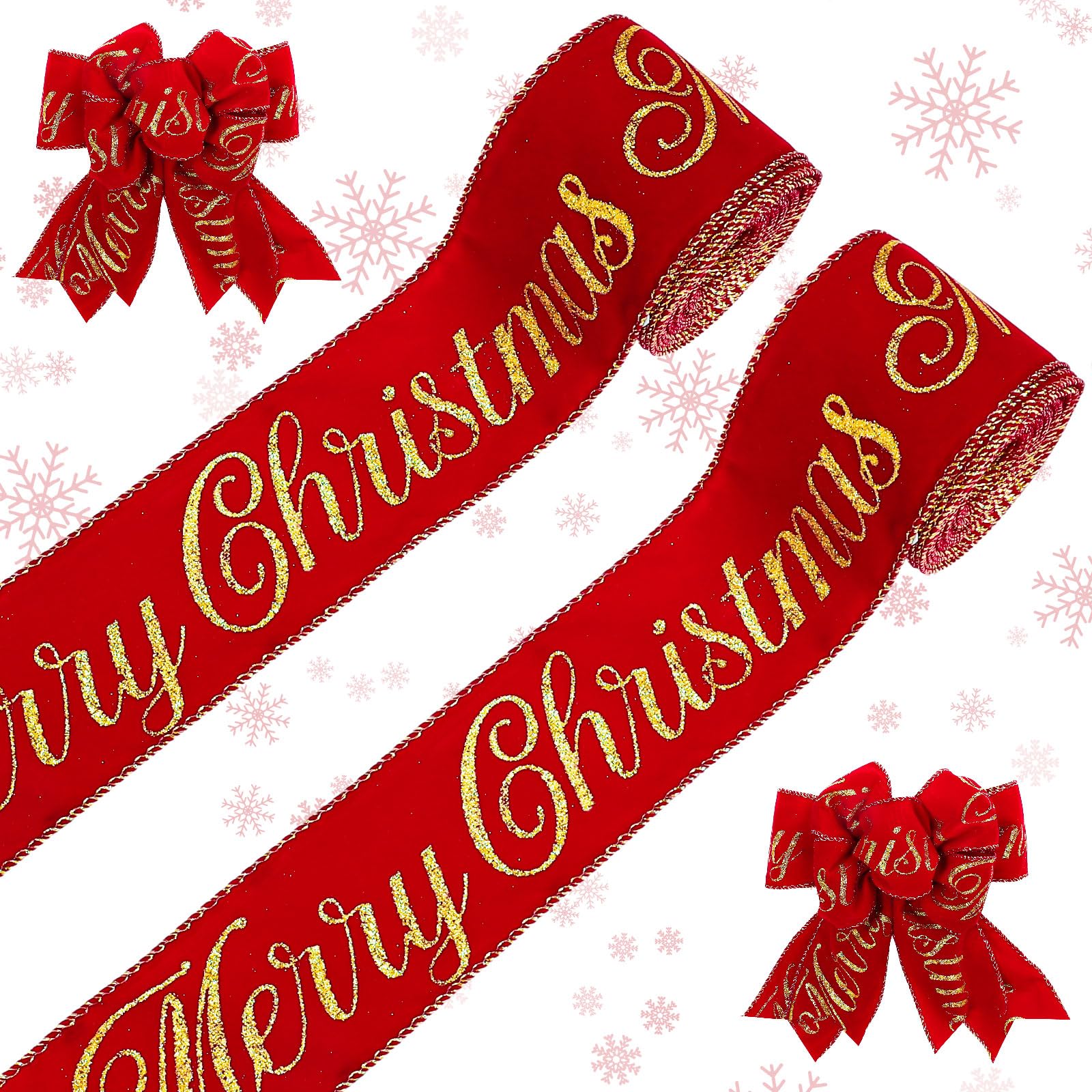 Amazon.com: Whaline 2 Roll Merry Christmas Velvet Wired Edge Ribbon 2.5 ...