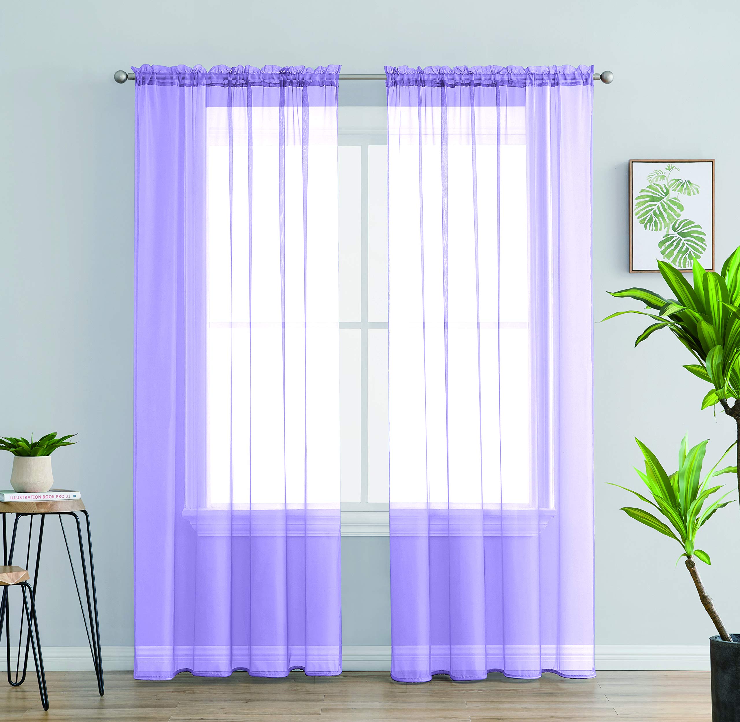 Cortinas Transparentes De Color Lila Cortina De Tul De Gasa De