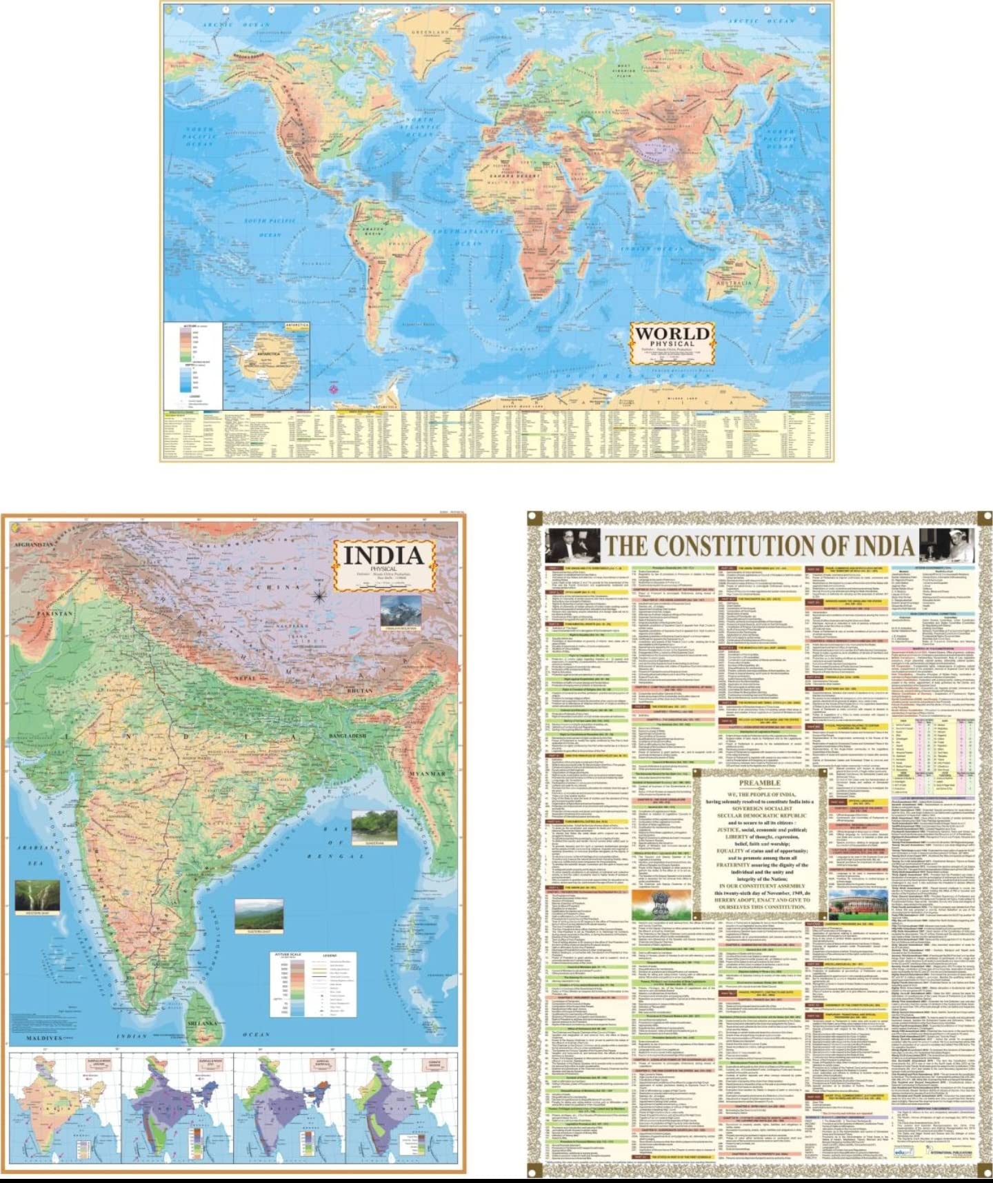 India And World Physical Map And Constitution Of India Chart ...