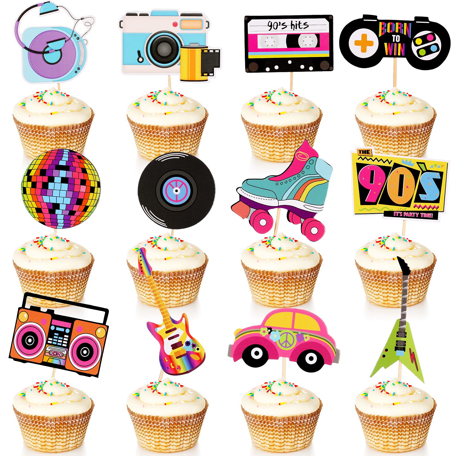 Snapklik.com : 48 Pieces 90s Cupcake Topper 90s Theme Party Decorations ...
