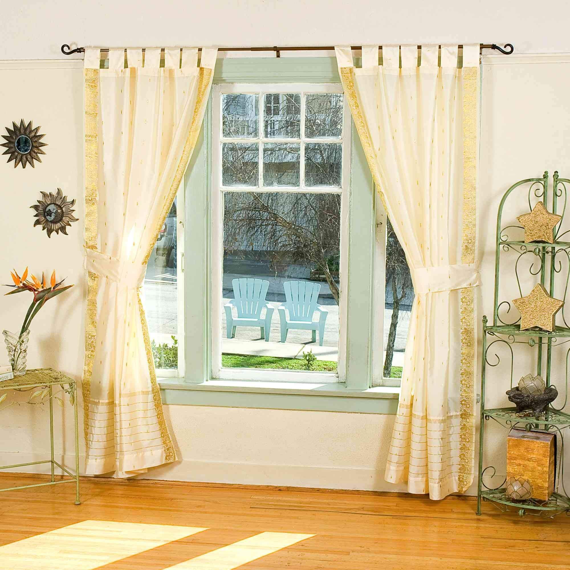 Amazon.com: Indian Selections Indo Cream Tab Top Sari Sheer Curtain (43 ...