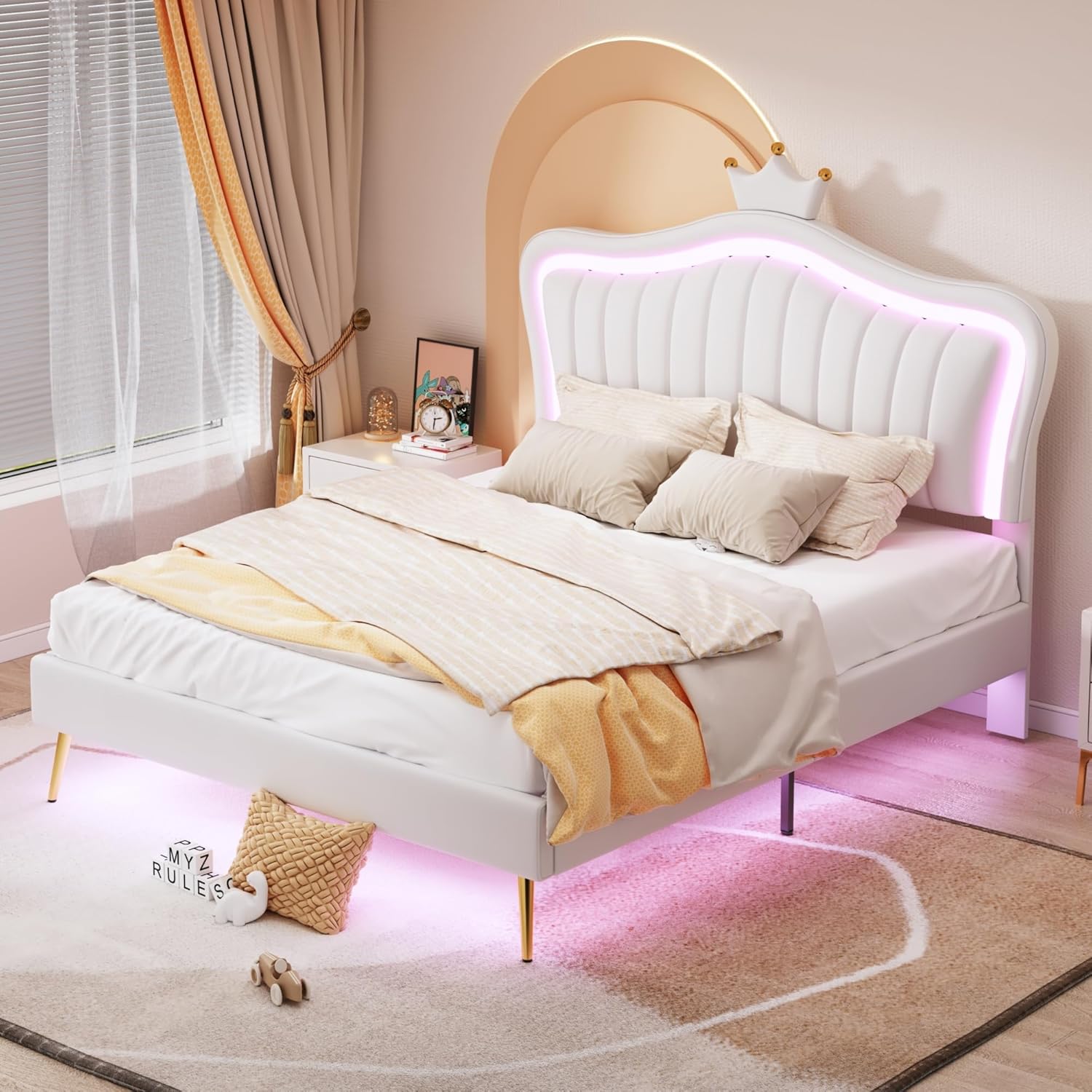 Amazon.com: Bellemave Queen Size Upholstered Bed Frame with LED Lights ...