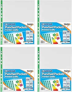 100 x Extra Strong A4 Plastic Premium Punched Pockets Wallets 90 Micron ...