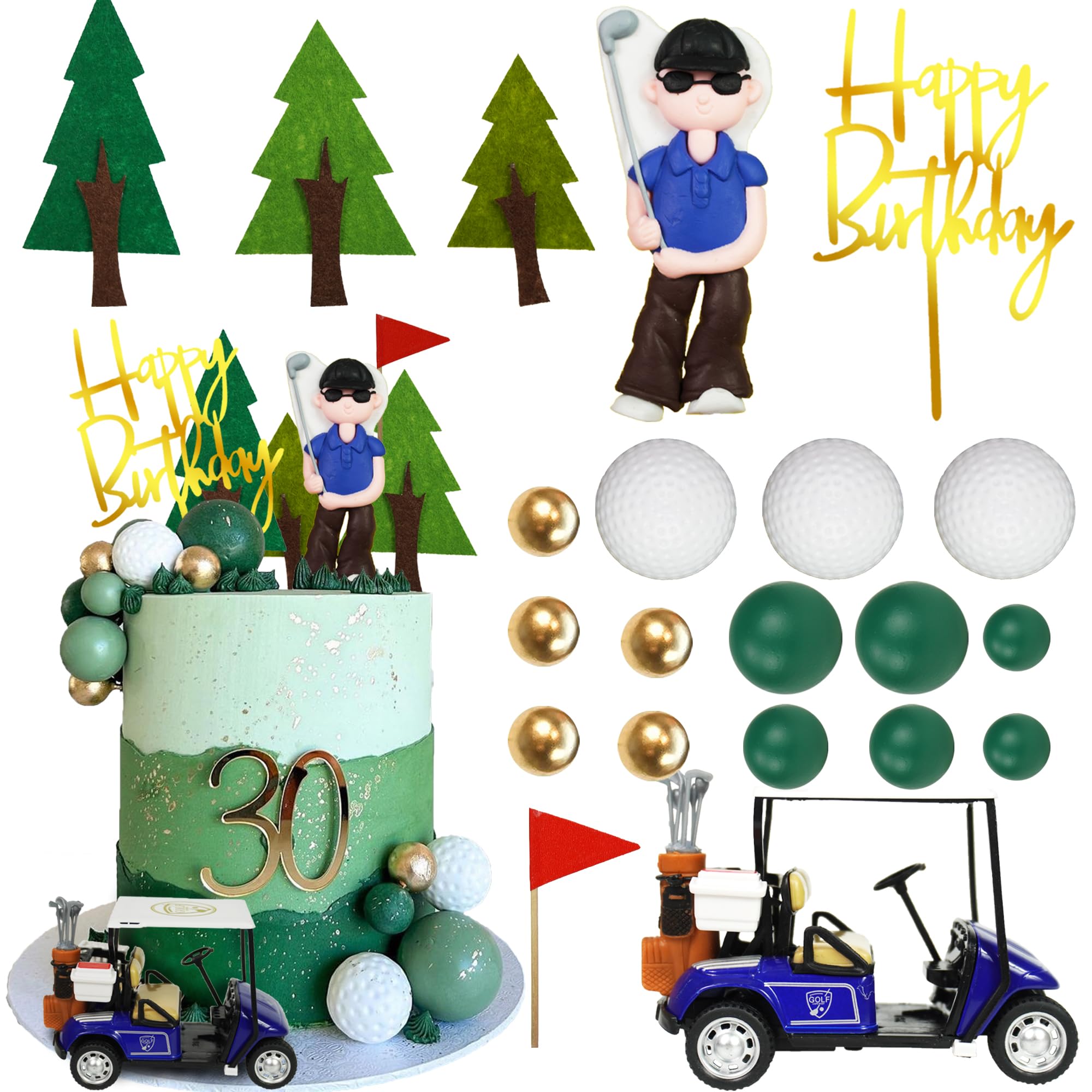 Golf Cake Toppers Golf Carts Clay Golf Figurine Cake Decorations with ...