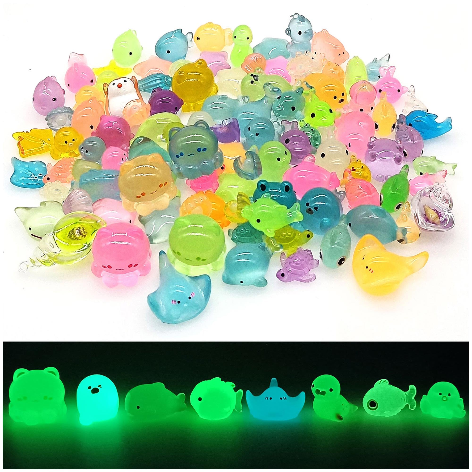Amazon.com: NIBERDA Luminous Ocean Mini Resin Animals Figures, 100 Pcs ...