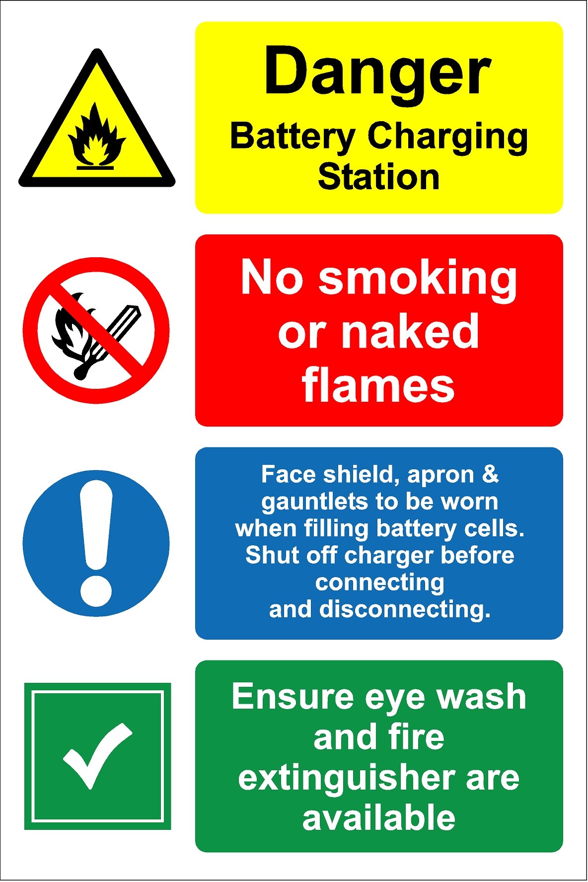 Danger battery charging area Safety sign - 1.2mm Rigid plastic 300mm x ...