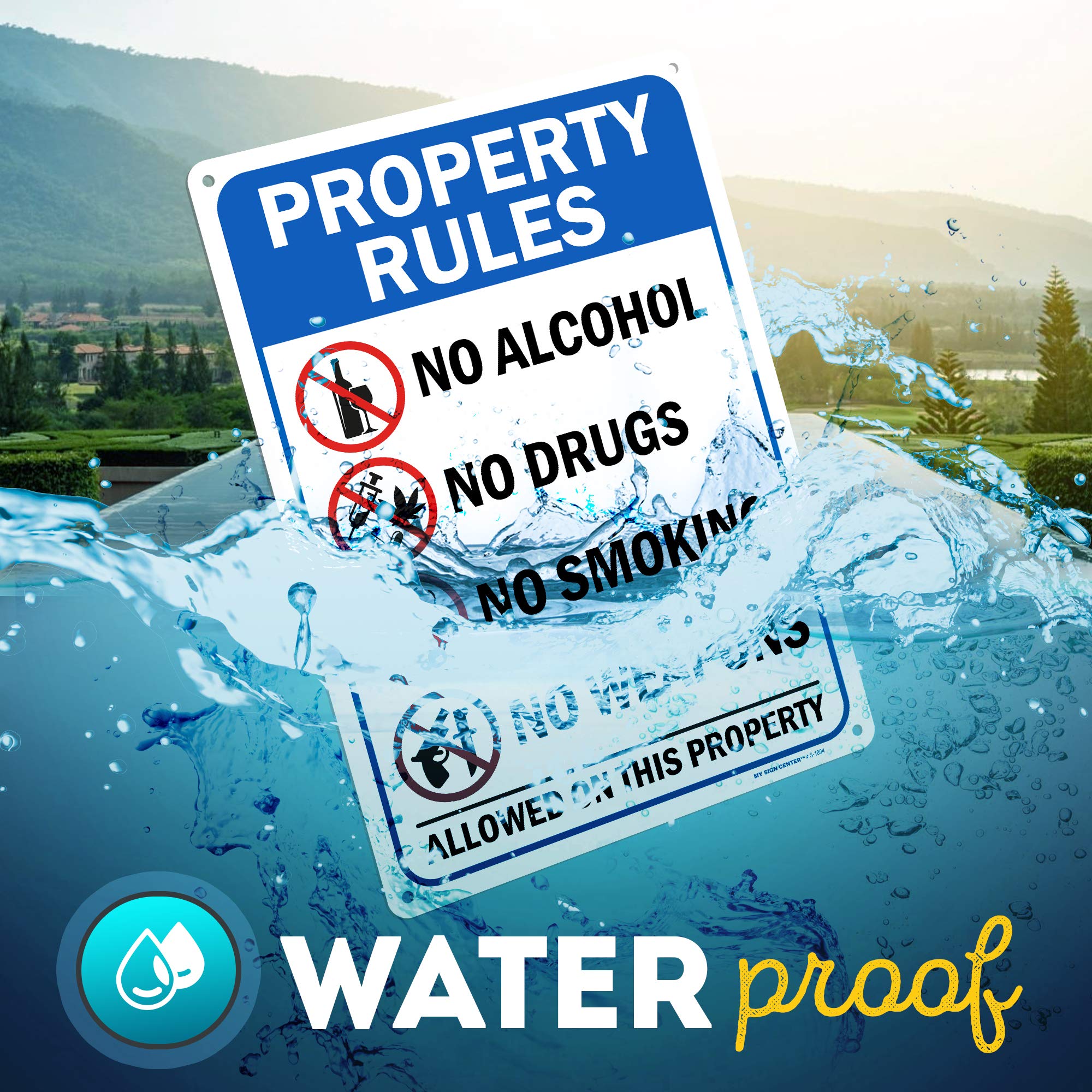Property Rules Sign No Alcohol, No Drugs, No Weapons, No Smoking, Made ...