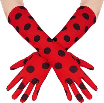 Amazon.com: obmwang Red and Black Polka Dot Gloves Elbow Length Party ...