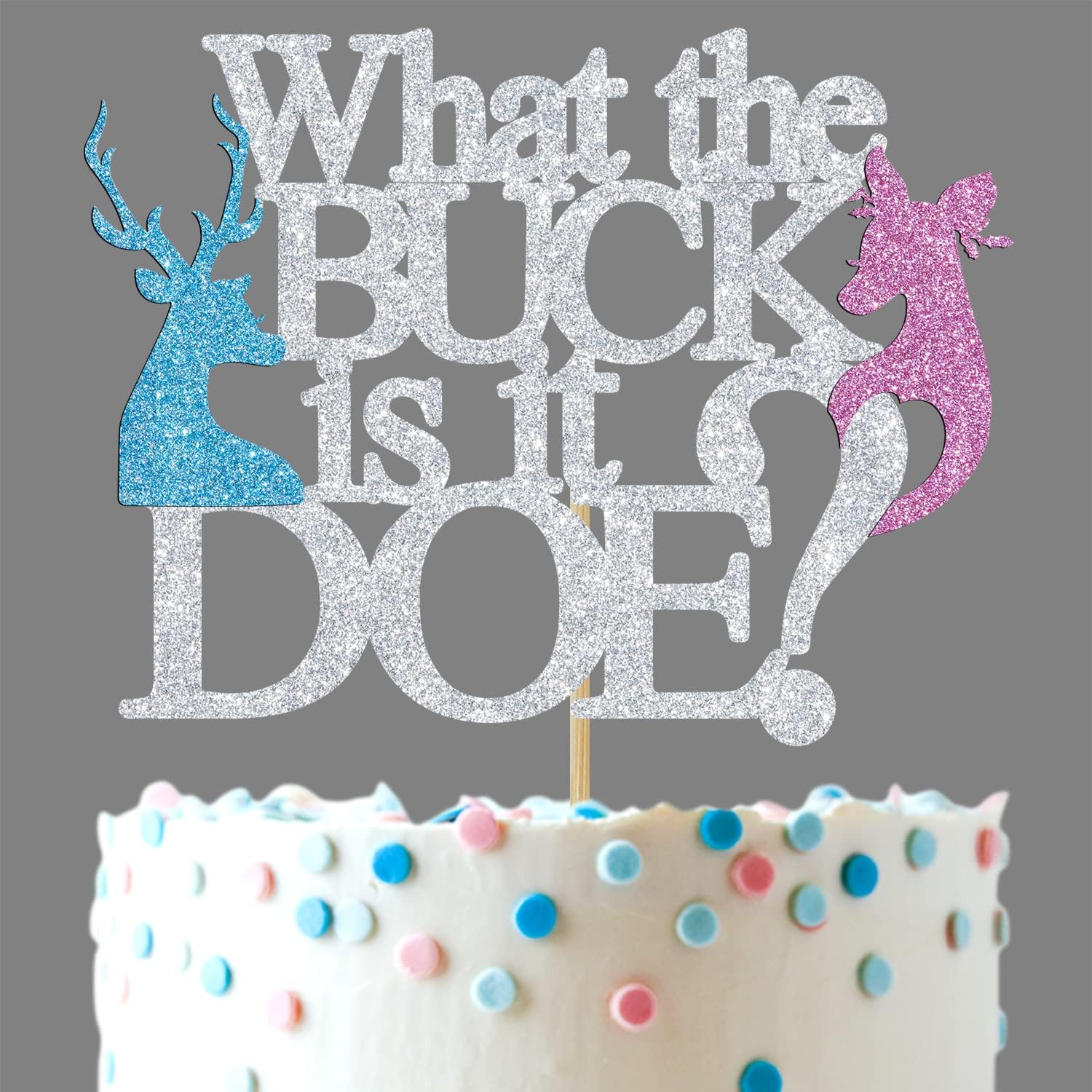 Amazon.com: Silver Glitter What the Buck is it Doe Cake Topper, Winter ...