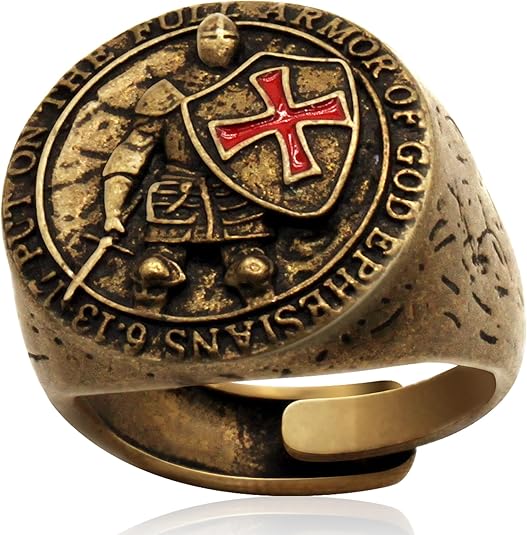 Yumikoo Bronzed Mens Rings Copper Christian Rings for Men Red Cross ...