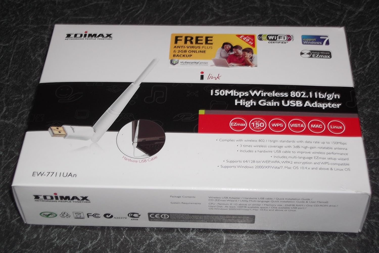 Edimax EW-7711UAN Adaptateur USB à gain élevé sans fil nLITE 3dBi ...