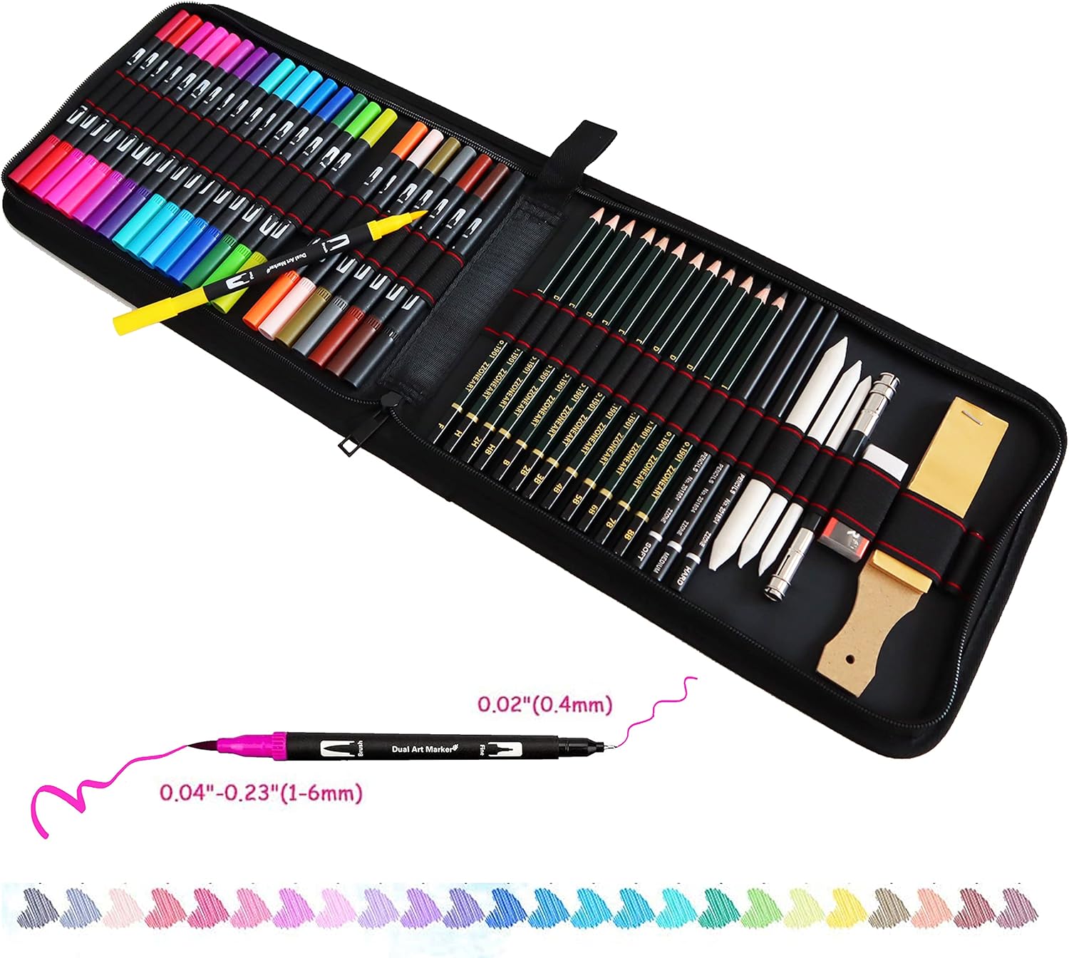 Watercolour Dual Tip Brush Pens and Drawing Pencil Set, 46 Pieces Art ...