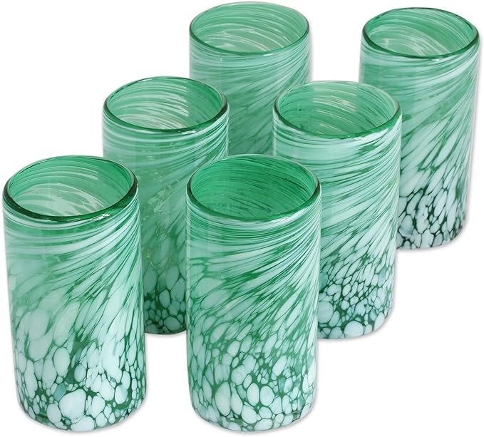 Amazon.com | NOVICA Hand Blown Glass Eco-Friendly Green And White Swirl ...